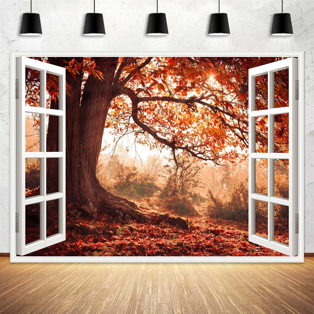 Fall Window Back Drop Autumn Tree Maple Forest Leaves Thankgiving Party ...