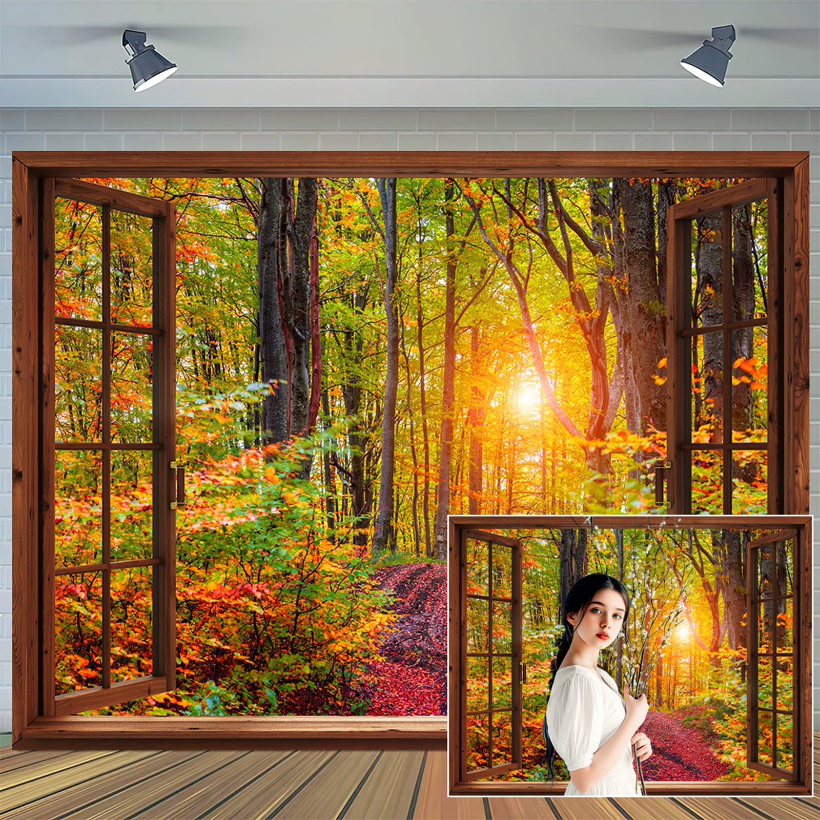 Fall Window Backdrop , Autumn Forest Scene Background Decoration 20 x ...
