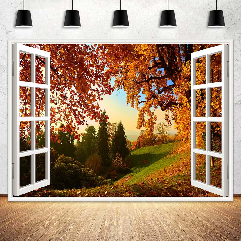 Fall Window Backdrop Autumn Natural Scenery Back Drop Thanksgiving Fall ...