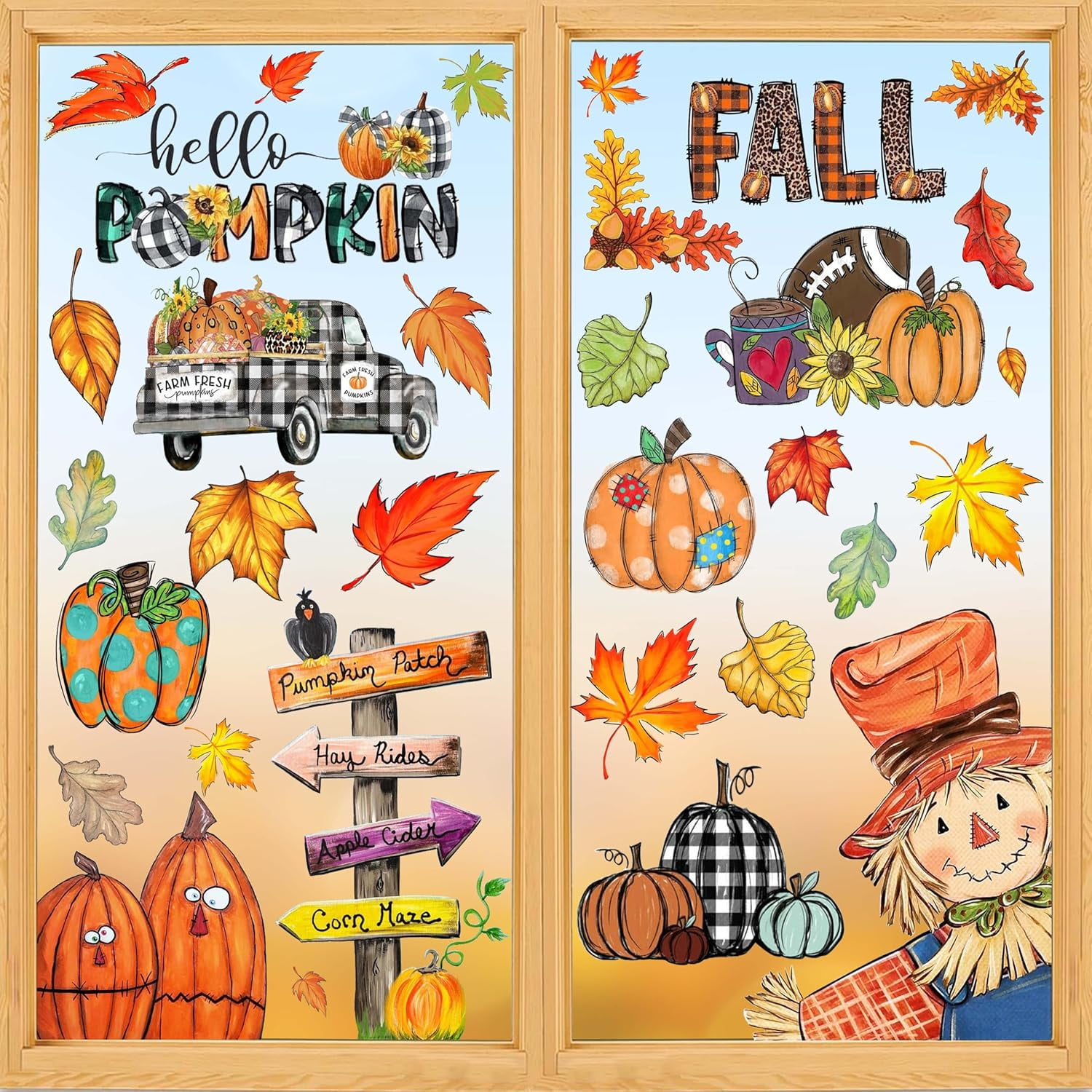 Fall Window Clings Decorations for Glass Fall Watercolor Pumpkin Maple ...