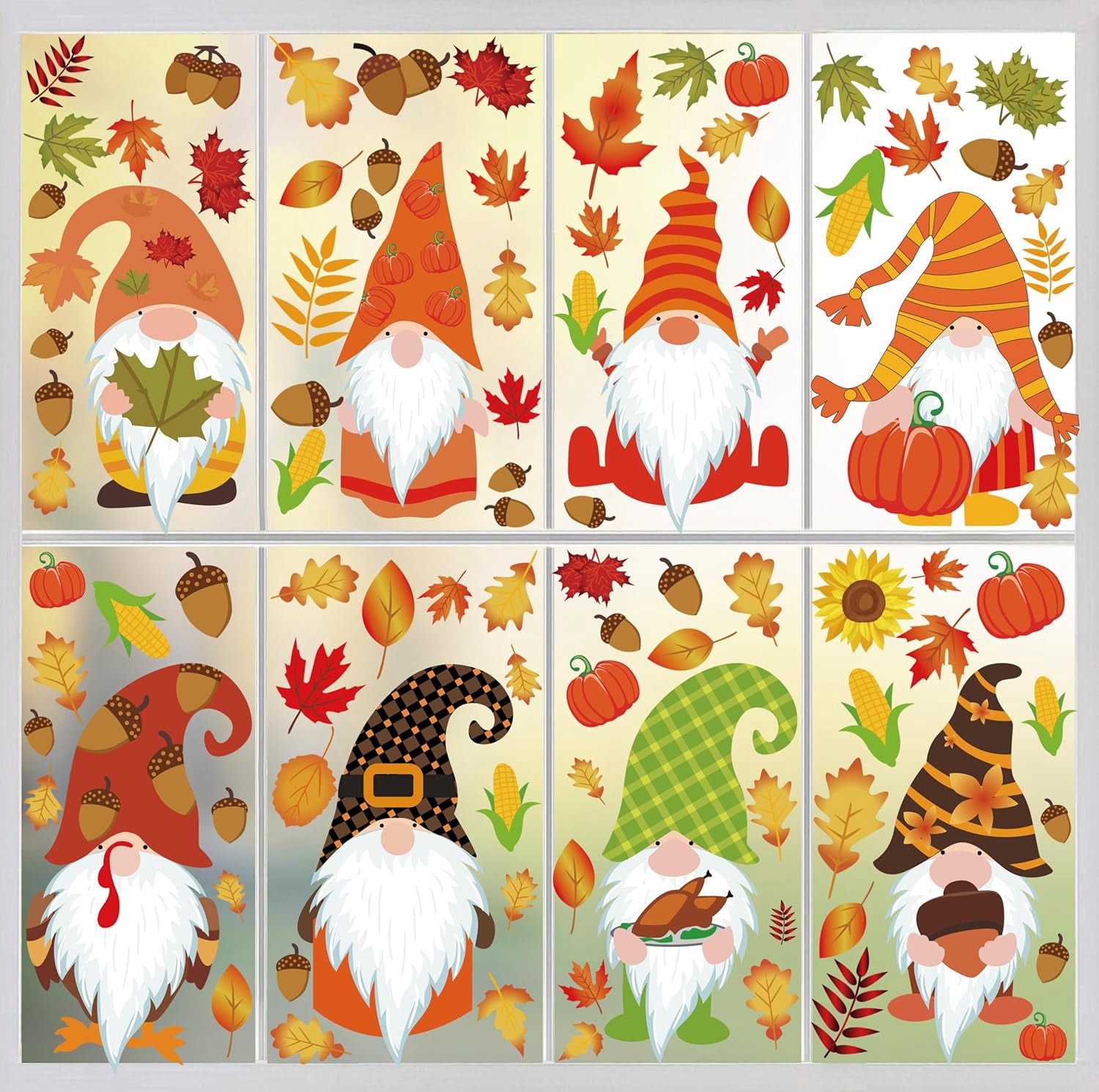 Fall Window Clings for Glass Window - 8 Sheets Thanksgiving Gnomes ...