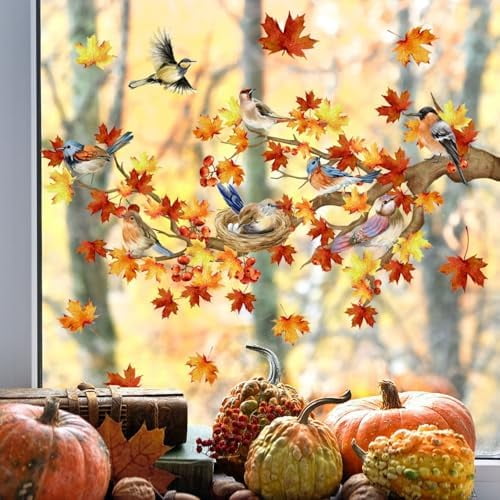 Fall Window Clings Maple Leaves Pumpkin Pine Window Decals for Autumn ...