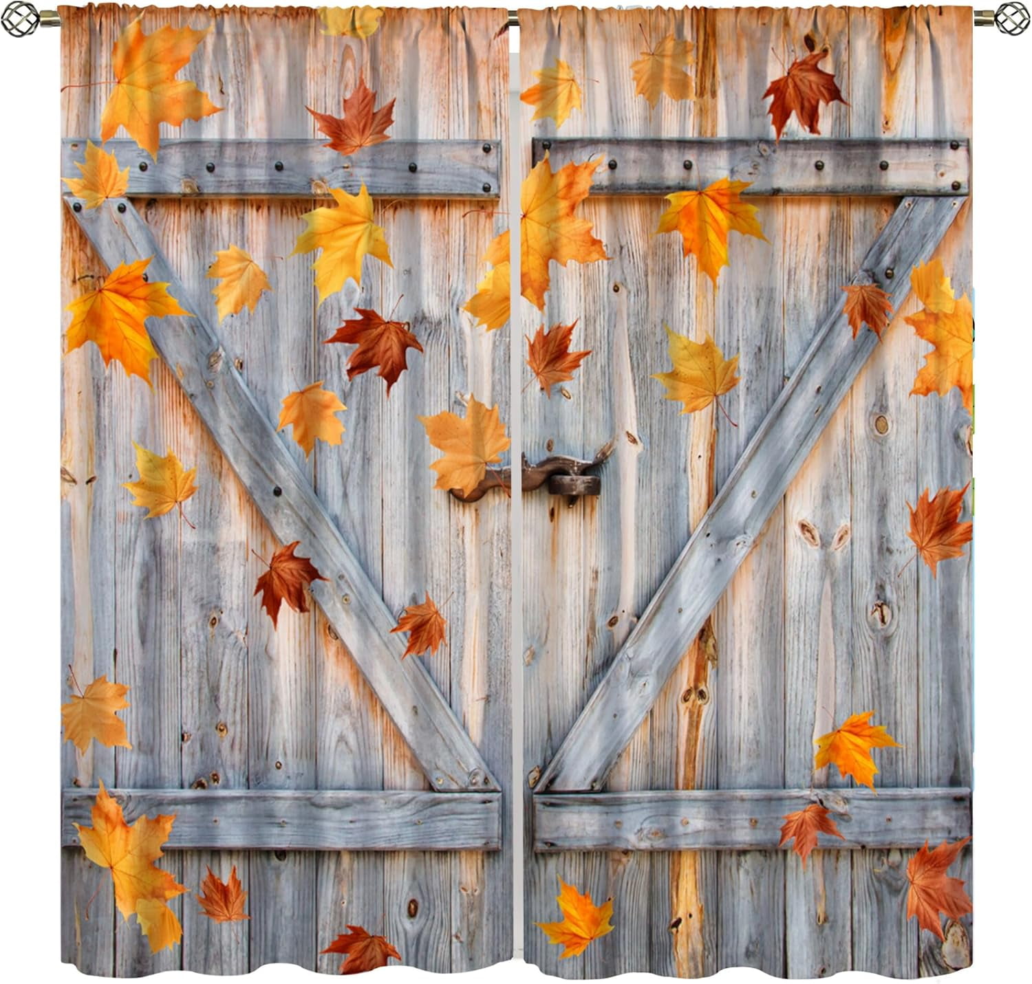 Fall Window Curtain Fall Thanksgiving Rustic Barn Wooden Door Print ...