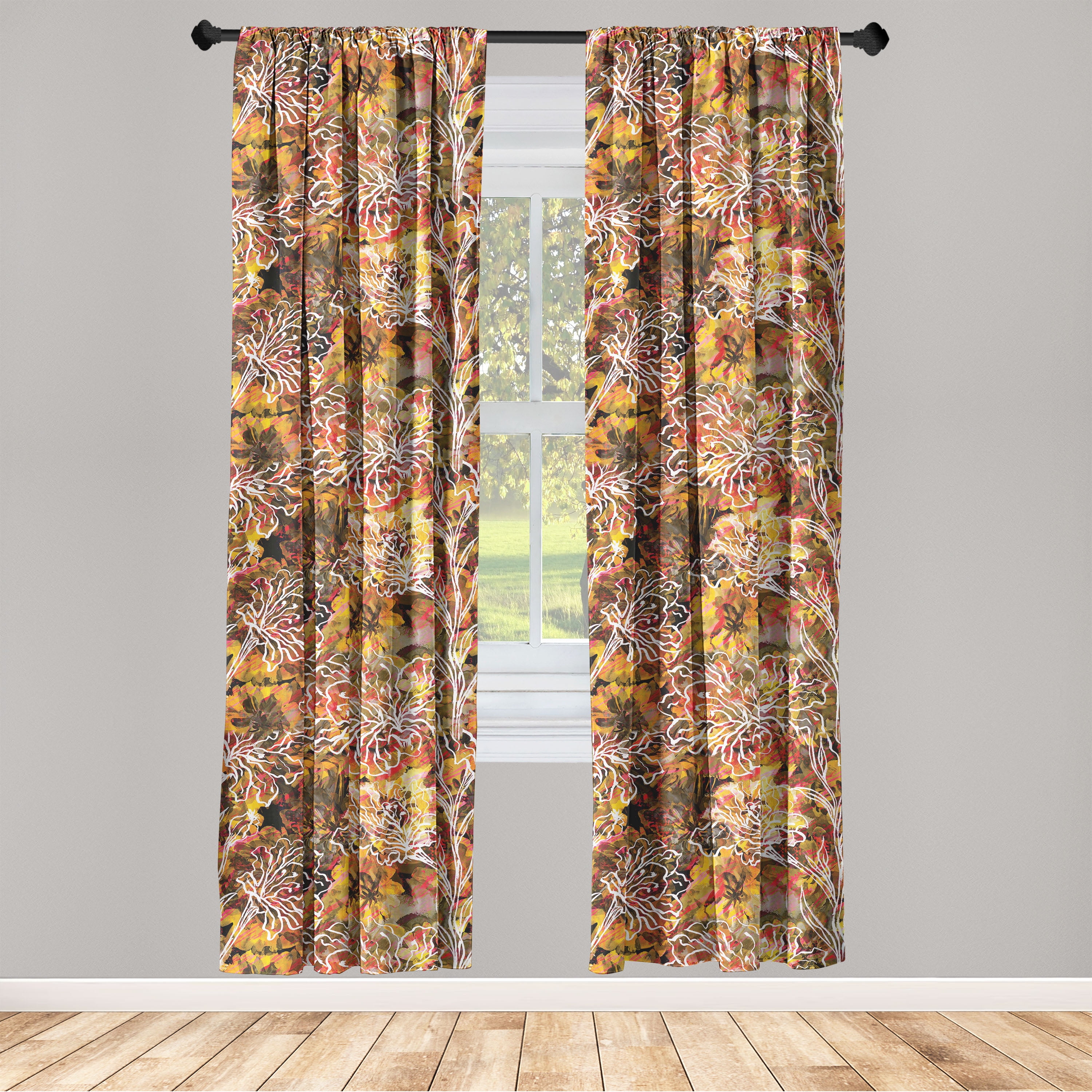 Fall Window Curtains, Autumnal Design Botanical Pattern of Repeating ...