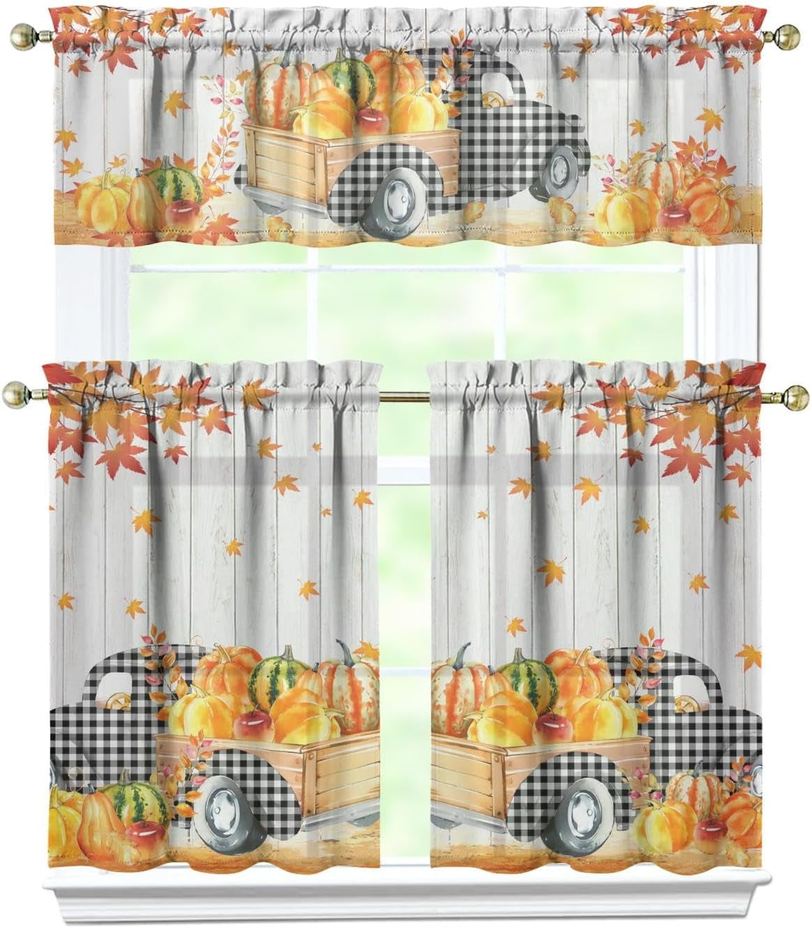 Fall Window Curtains Tier and Valance Set, Fall Decorations for Home ...
