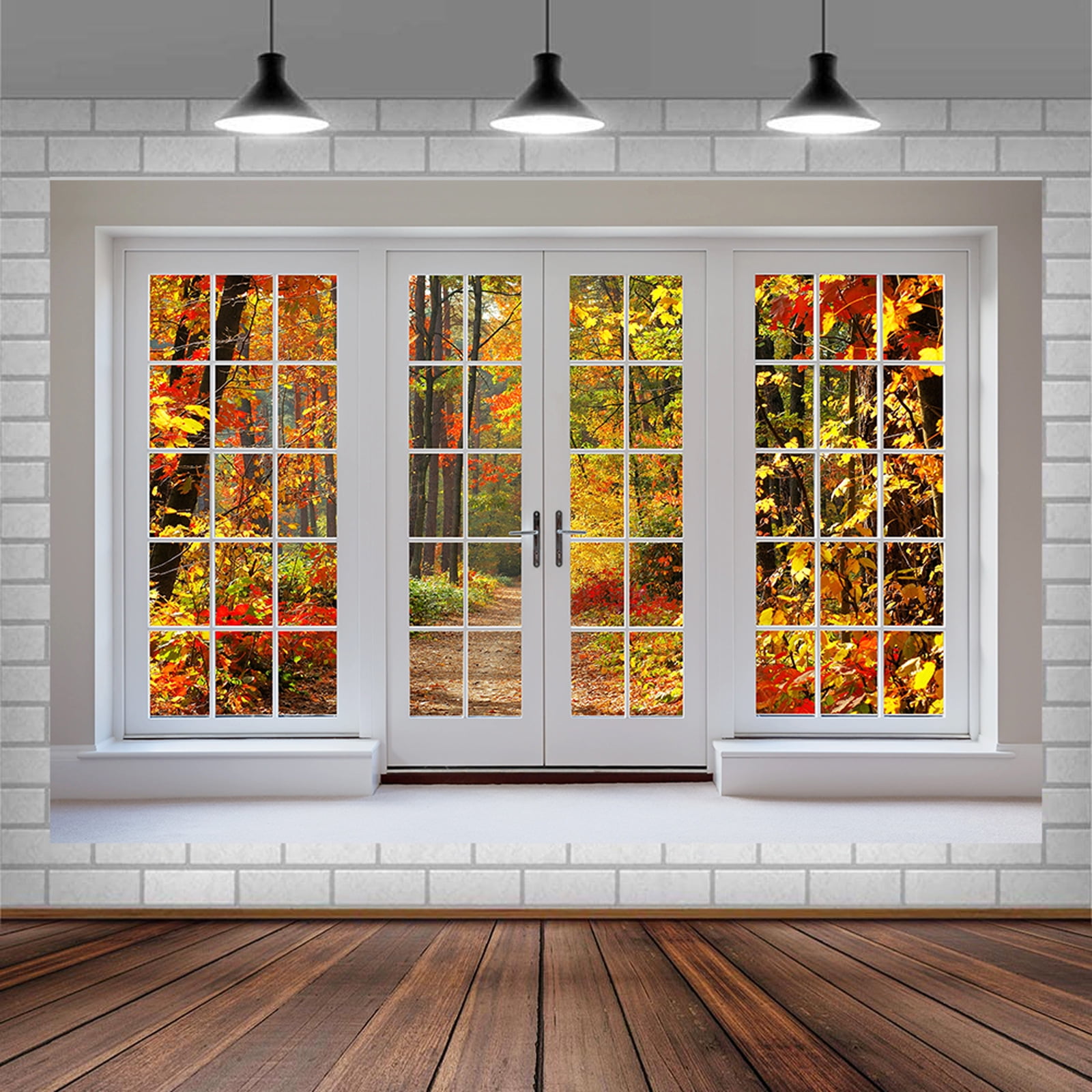 Fall Window Photography Backdrop, Autumn Maple Leaves Background for ...