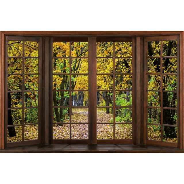 Fall Window Scenery Nature Forest Backdrop Golden Defoliation Harvest ...
