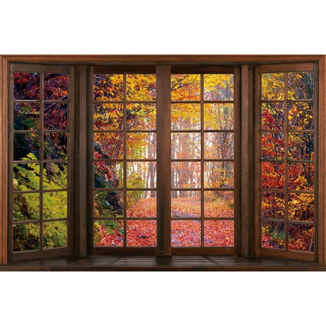 Fall Window Scenery Nature Forest Backdrop Golden Defoliation Harvest ...