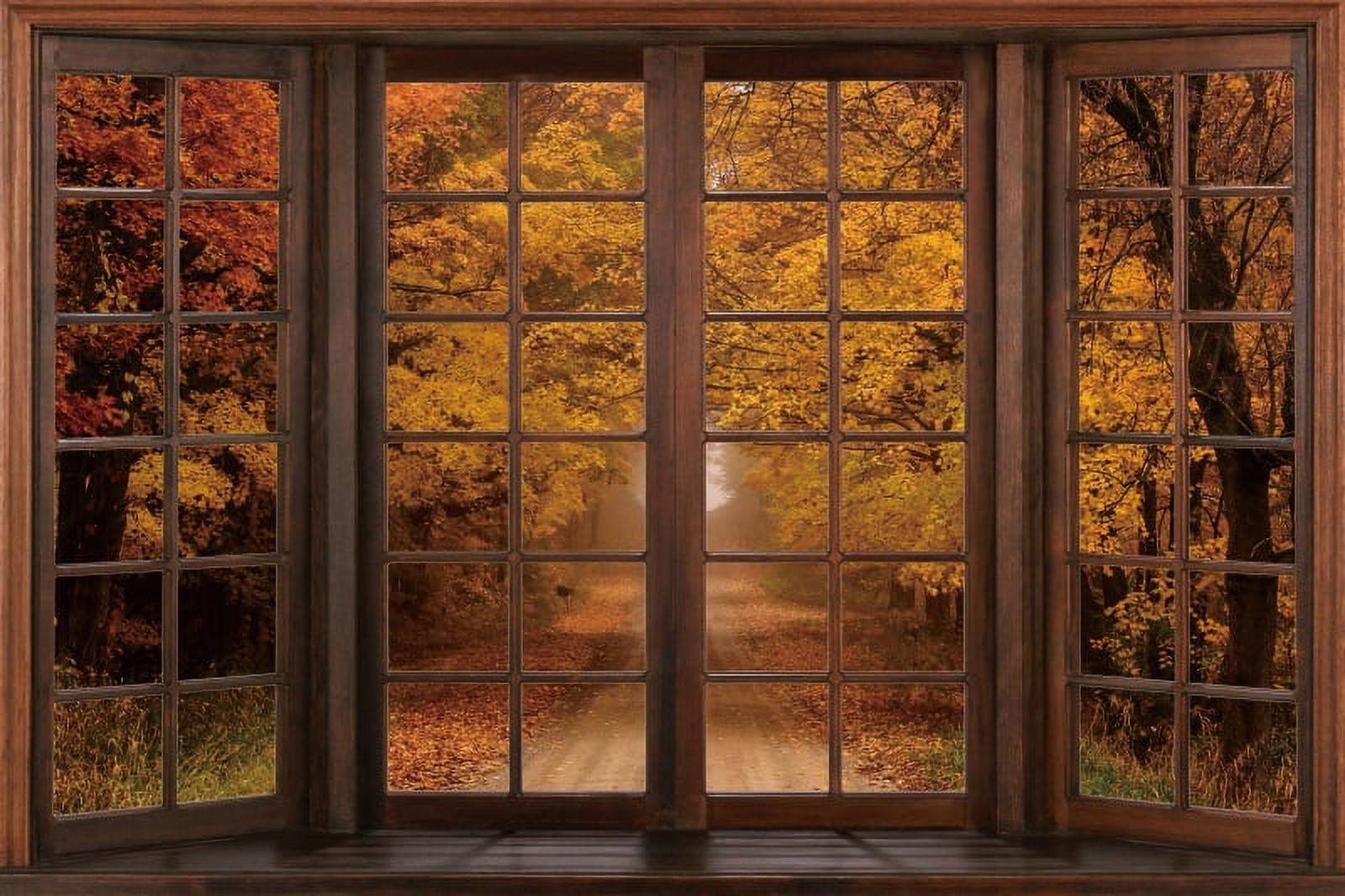 Fall Window Scenery Nature Forest Backdrop Golden Defoliation Harvest ...