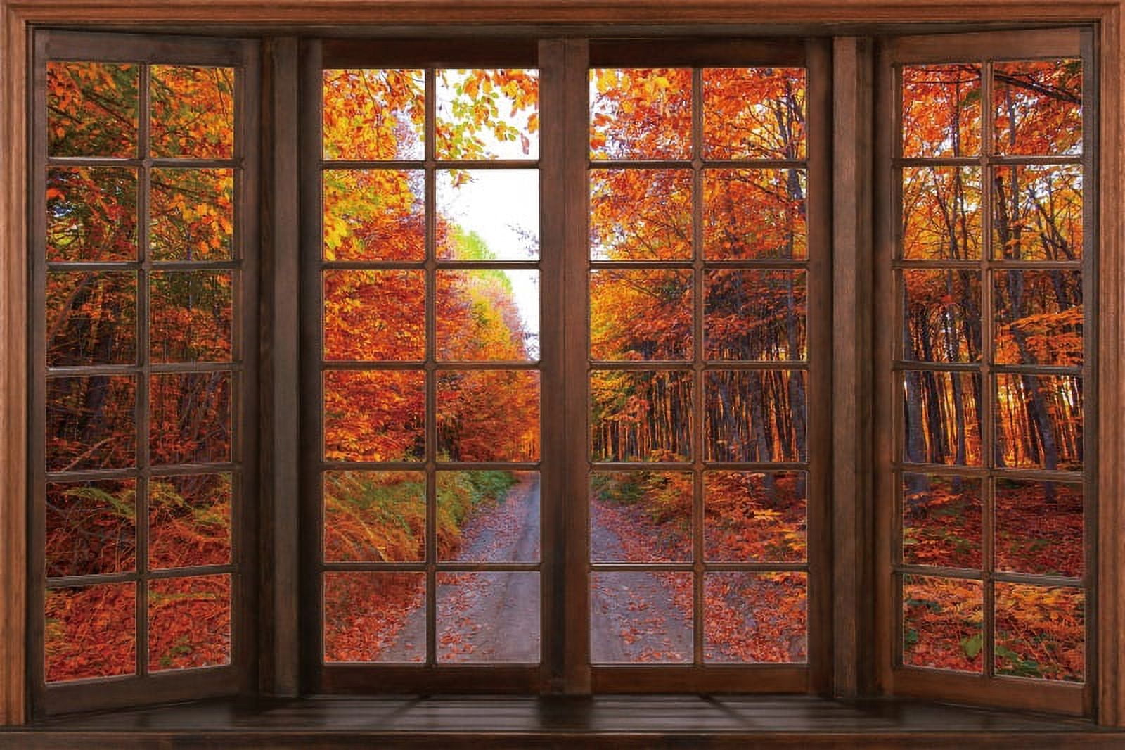 Fall Window Scenery Nature Forest Backdrop Golden Defoliation Harvest ...