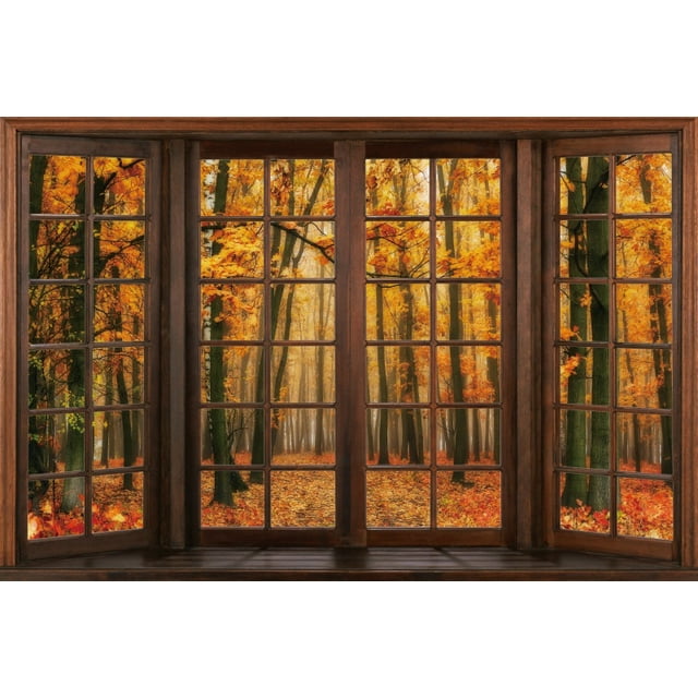 Fall Window Scenery Nature Forest Backdrop Golden Defoliation Harvest ...