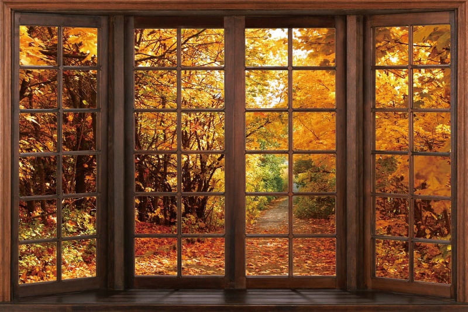 Fall Window Scenery Nature Forest Backdrop Golden Defoliation Harvest ...