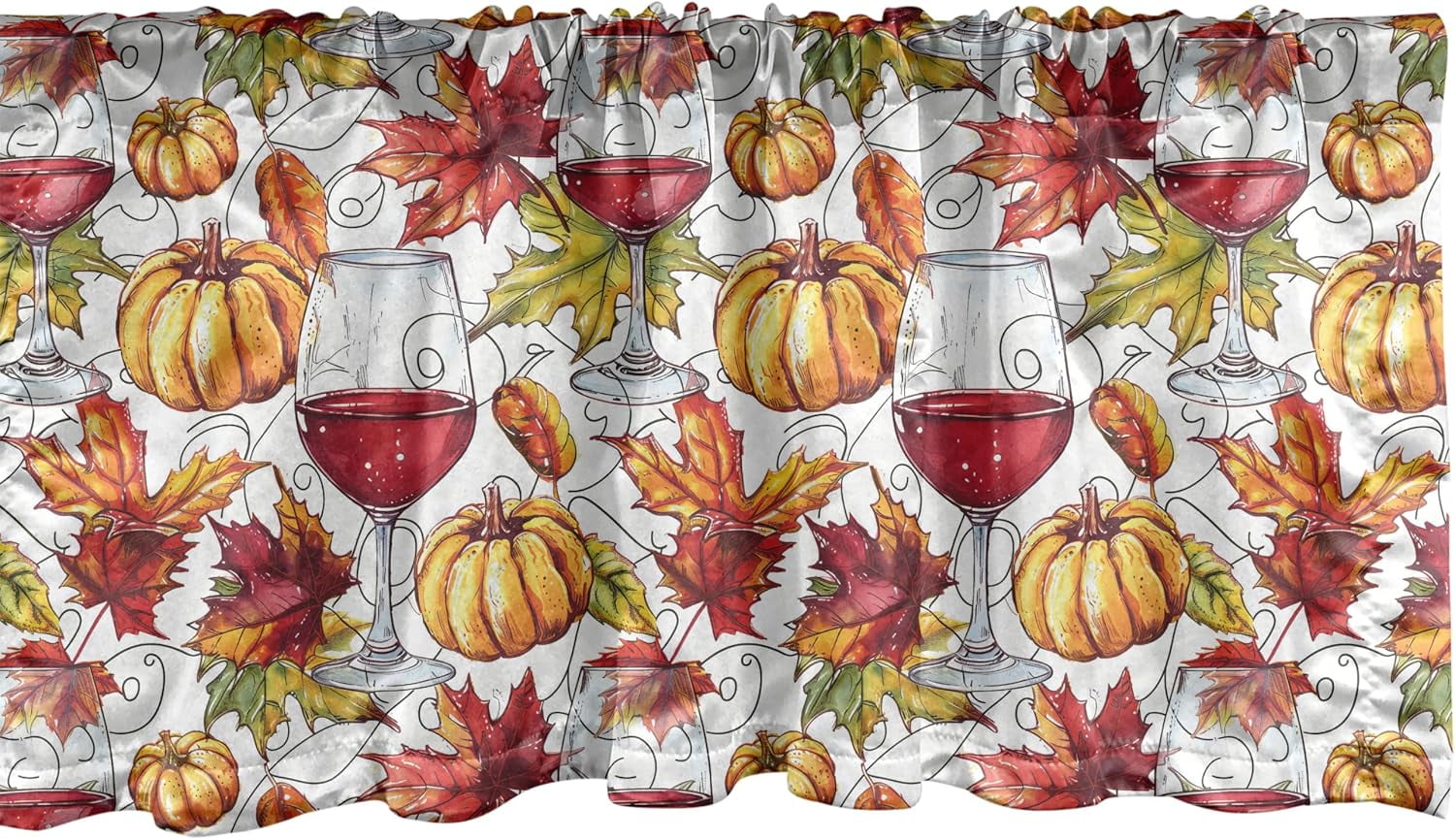 Fall Window Valance Pack of 2, Wine Glass Pumpkins Grape Leaves ...