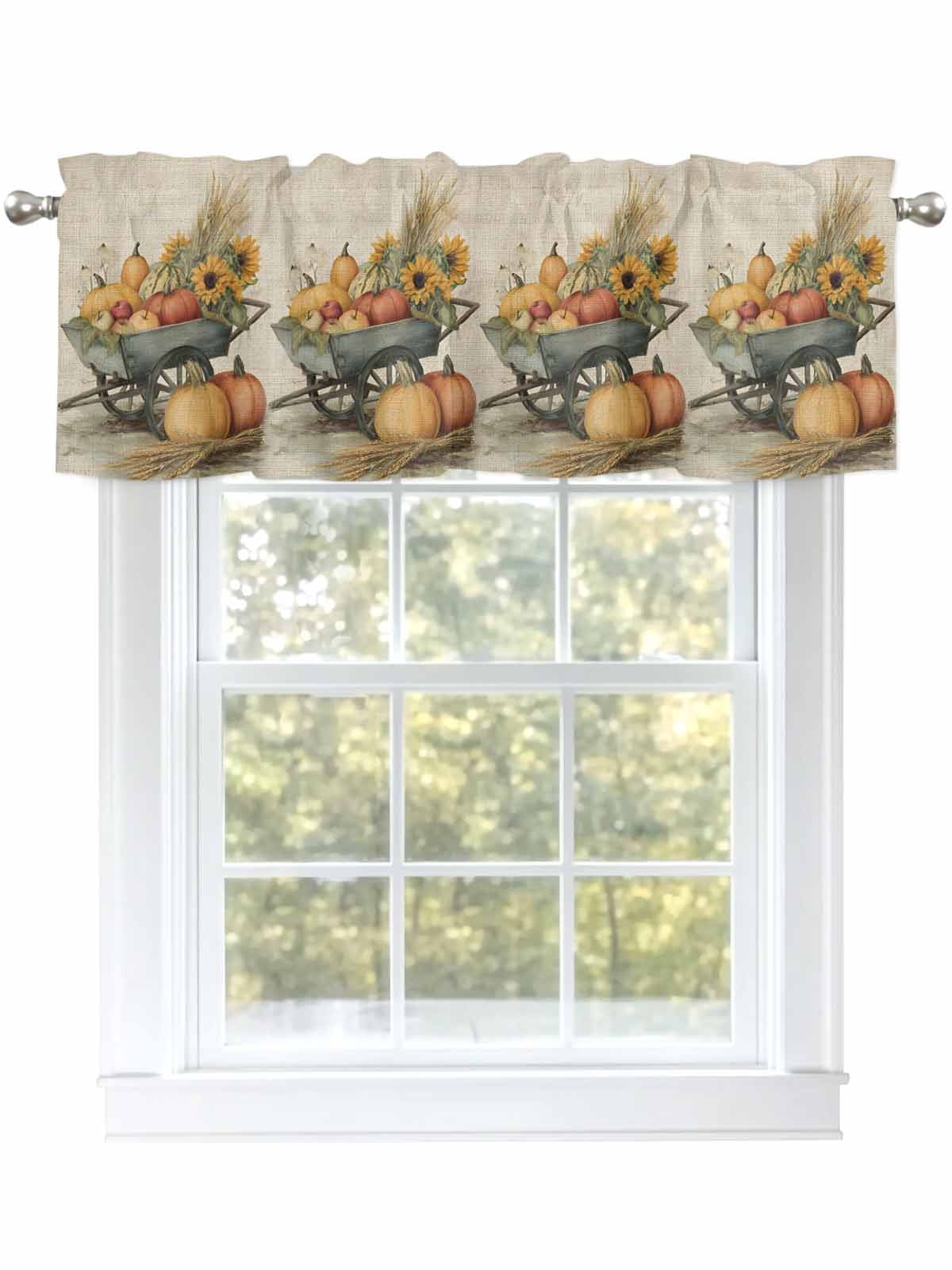 Fall Window Valances for Kitchen, Cart with Pumpkin Sunflower Vintage ...