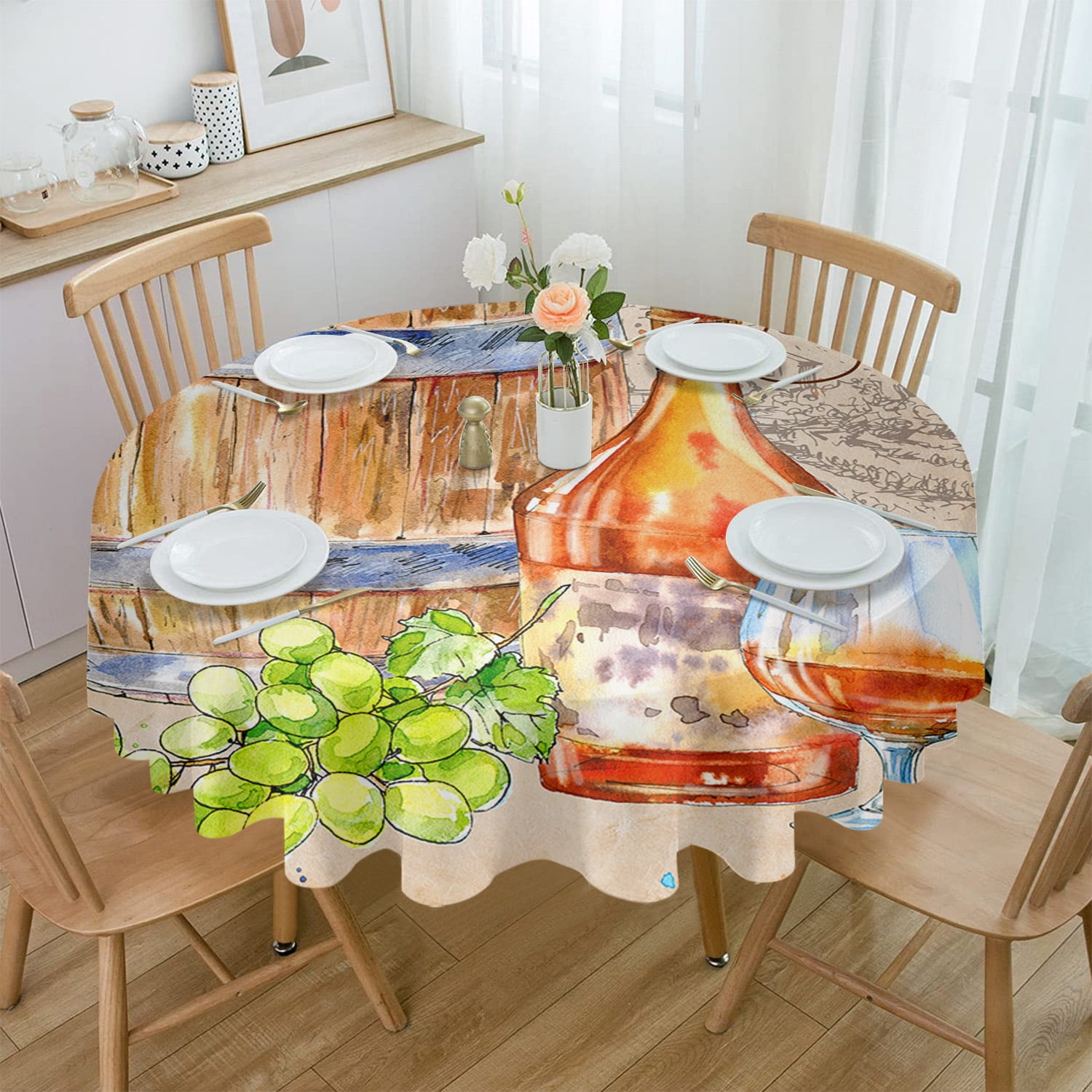 Fall Wine Barrel Retro Tablecloths for Dining Table Waterproof Round ...