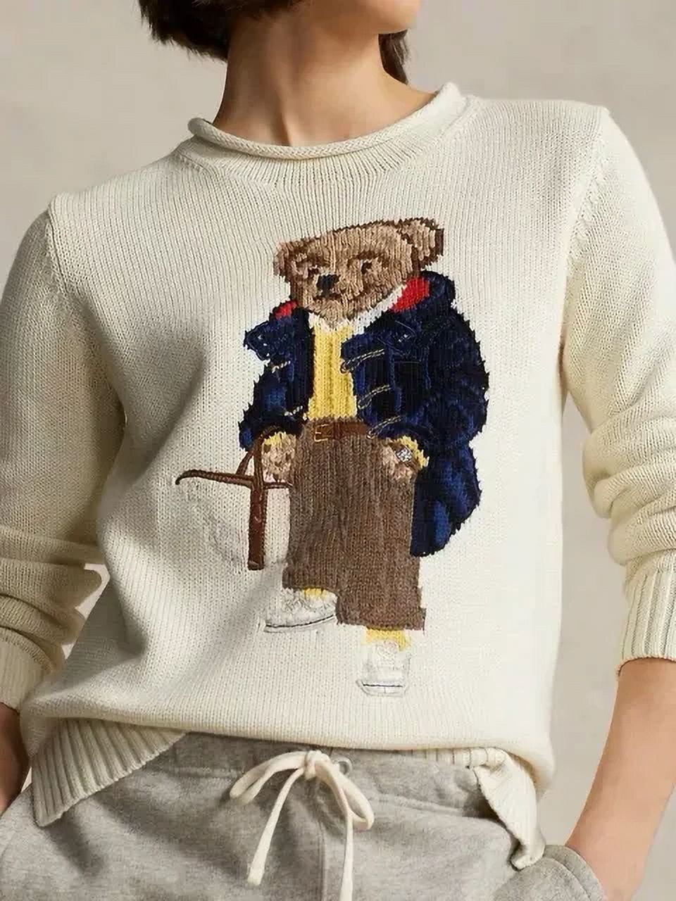 Fall Winter 2024 RL Bear Knit Cotton Sweater Women‘s Bottom Pullover ...
