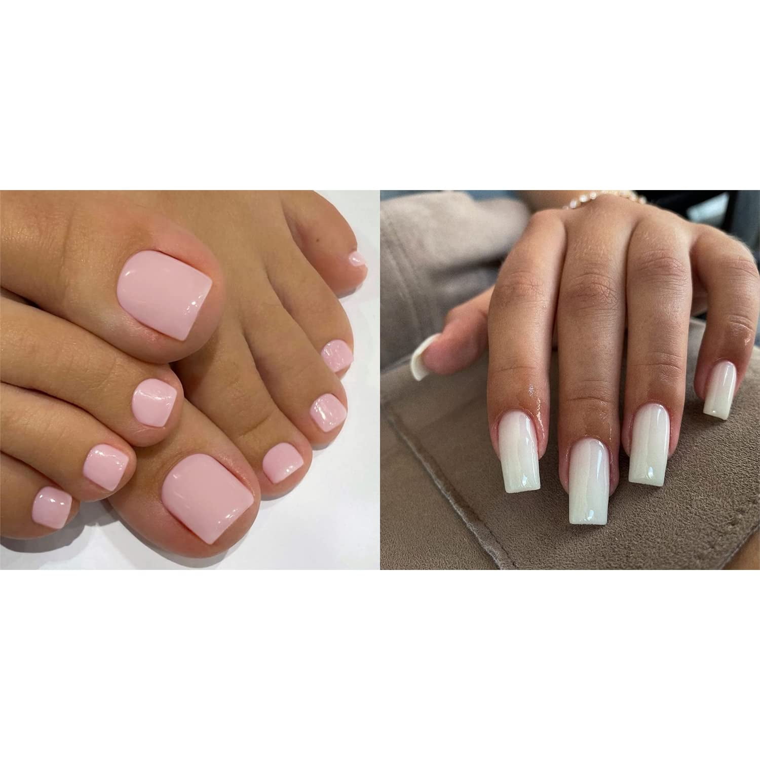 Fall Winter Baby Pink Press On Toenails Short and White Press On Nails ...