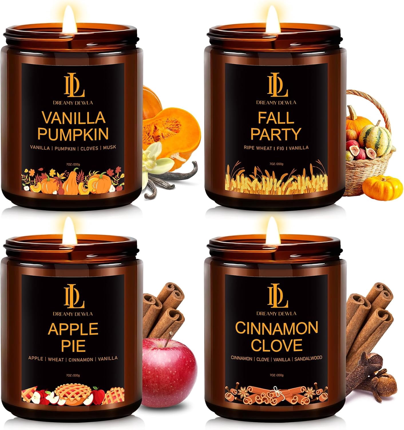Fall Winter Candle Set, Scented Candles for Home, 4 Pack Soy Holiday ...