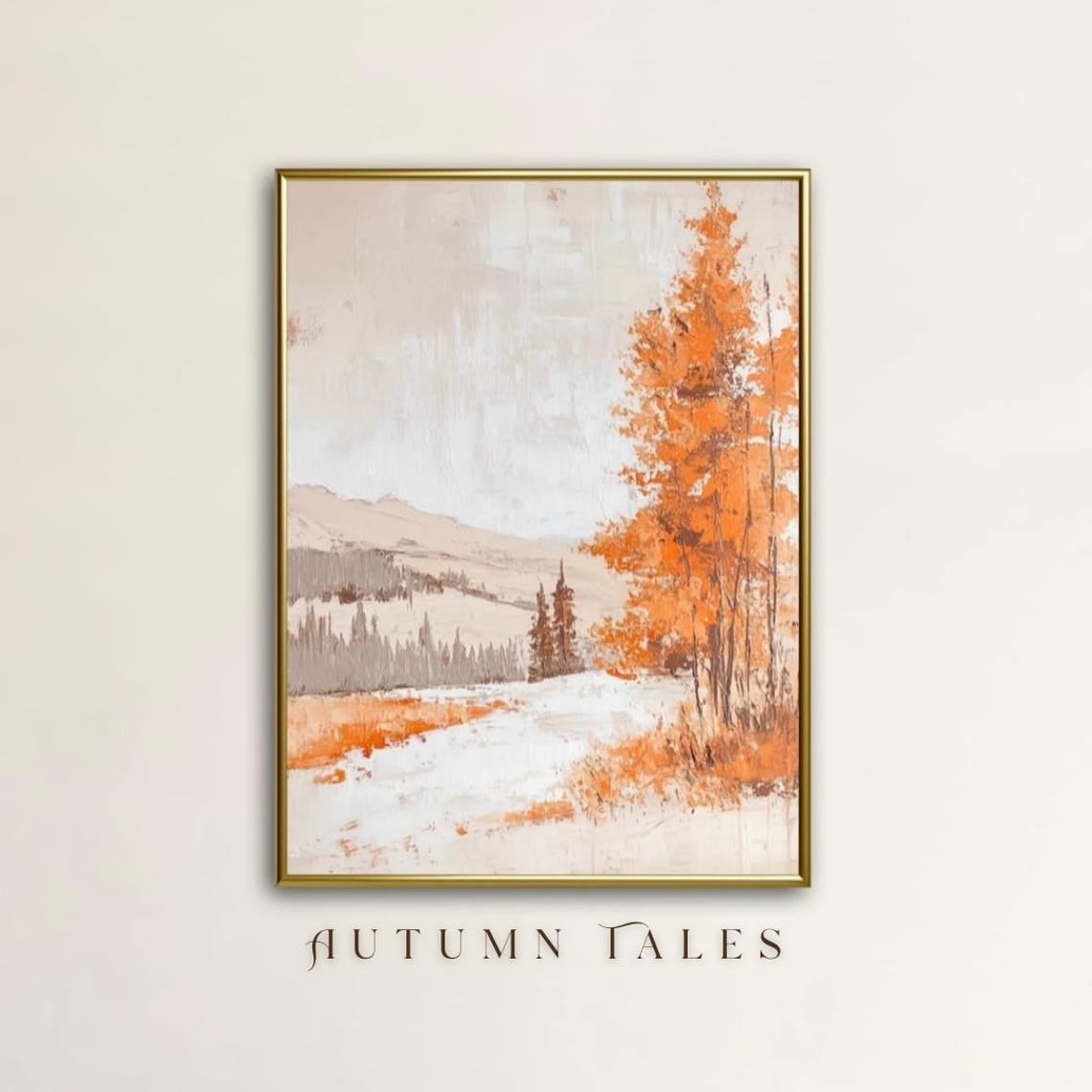 Fall Winter Landscape Poster Wall Art Moody Forest Field Print Rustic ...