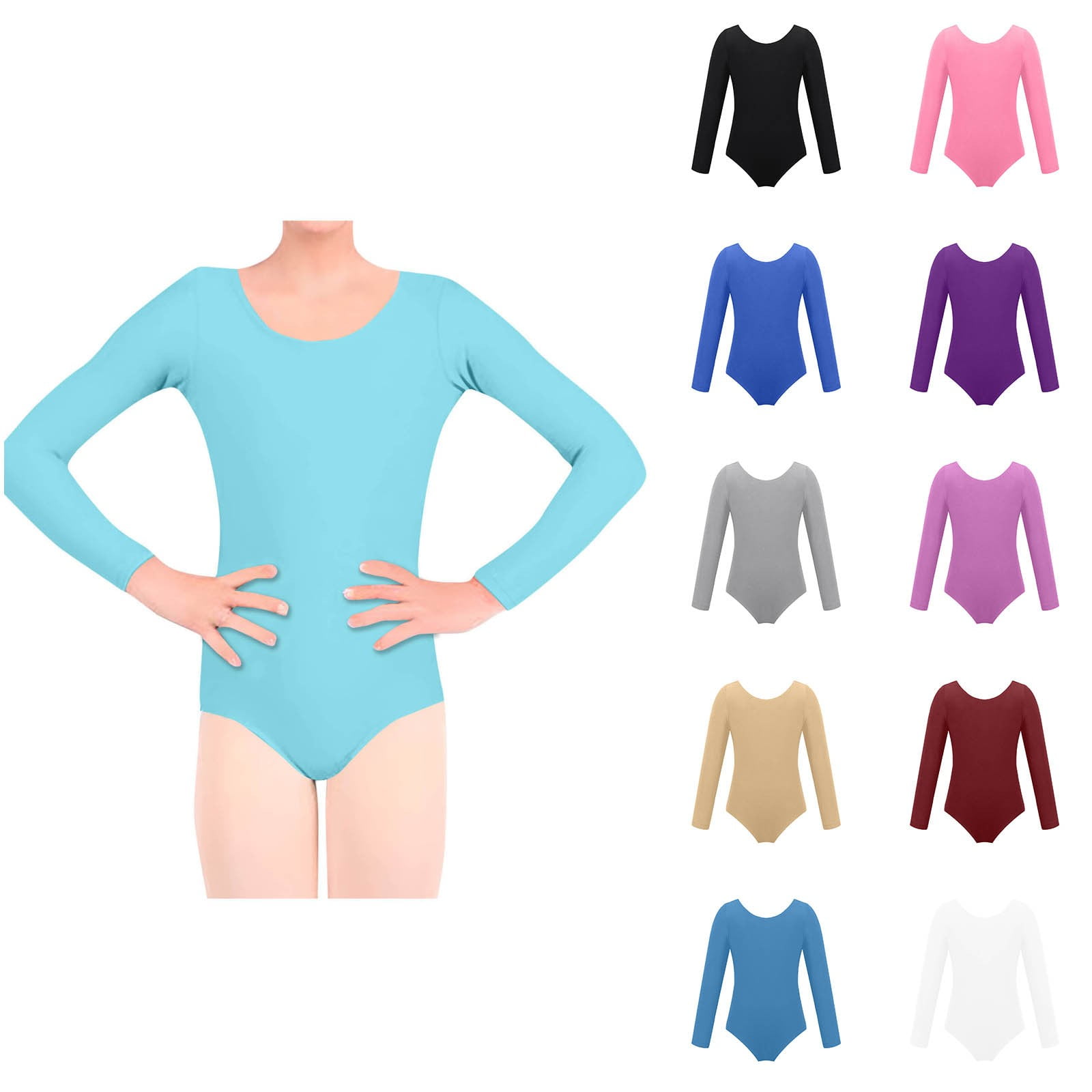 AKAFMK Long Sleeve Ballet Leotards for Girls Dance Leotard Solid ...
