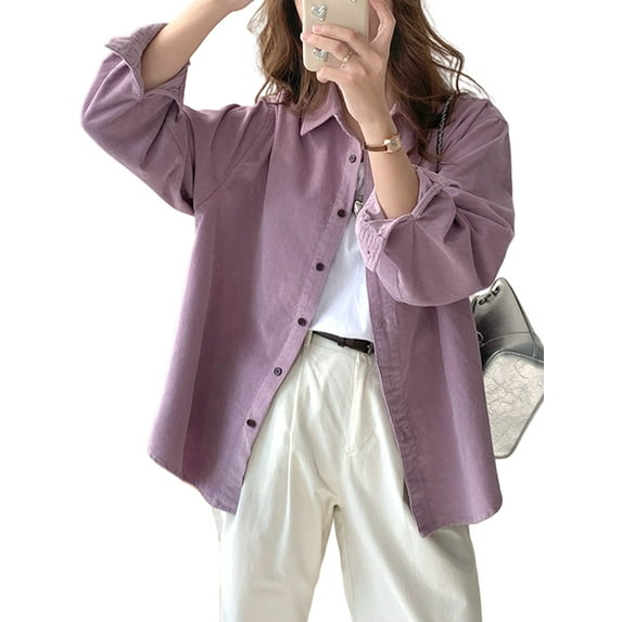 Fall Winter Style Corduroy Solid Color Thickened Shirt Women Collar ...