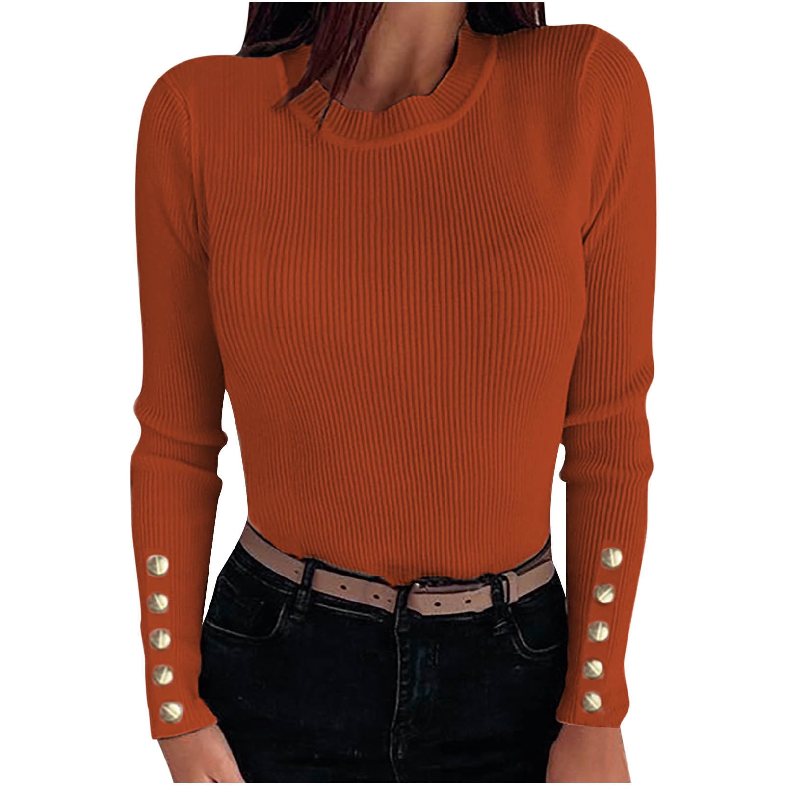 Fall and Winter Sweater for Women 2024 Ribbed Knit Sweater Top Button ...