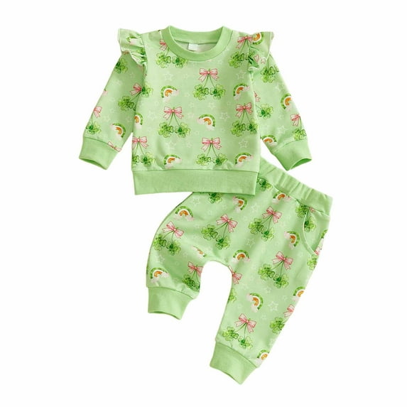 Fall Winter Toddler Baby Girl Clothes Cute Print Ruffle Shirt Top Pants ...