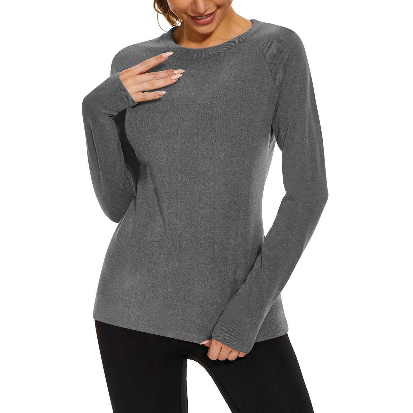 Fall Winter Tops for Women Crew Neck Long Sleeve Thermal Shirt Fleece ...