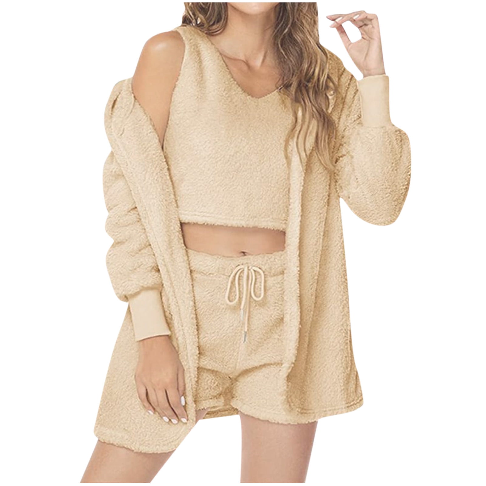Fall Winter Warm Fleece Loungewear for Women Furry Cute 3PC Comfy ...