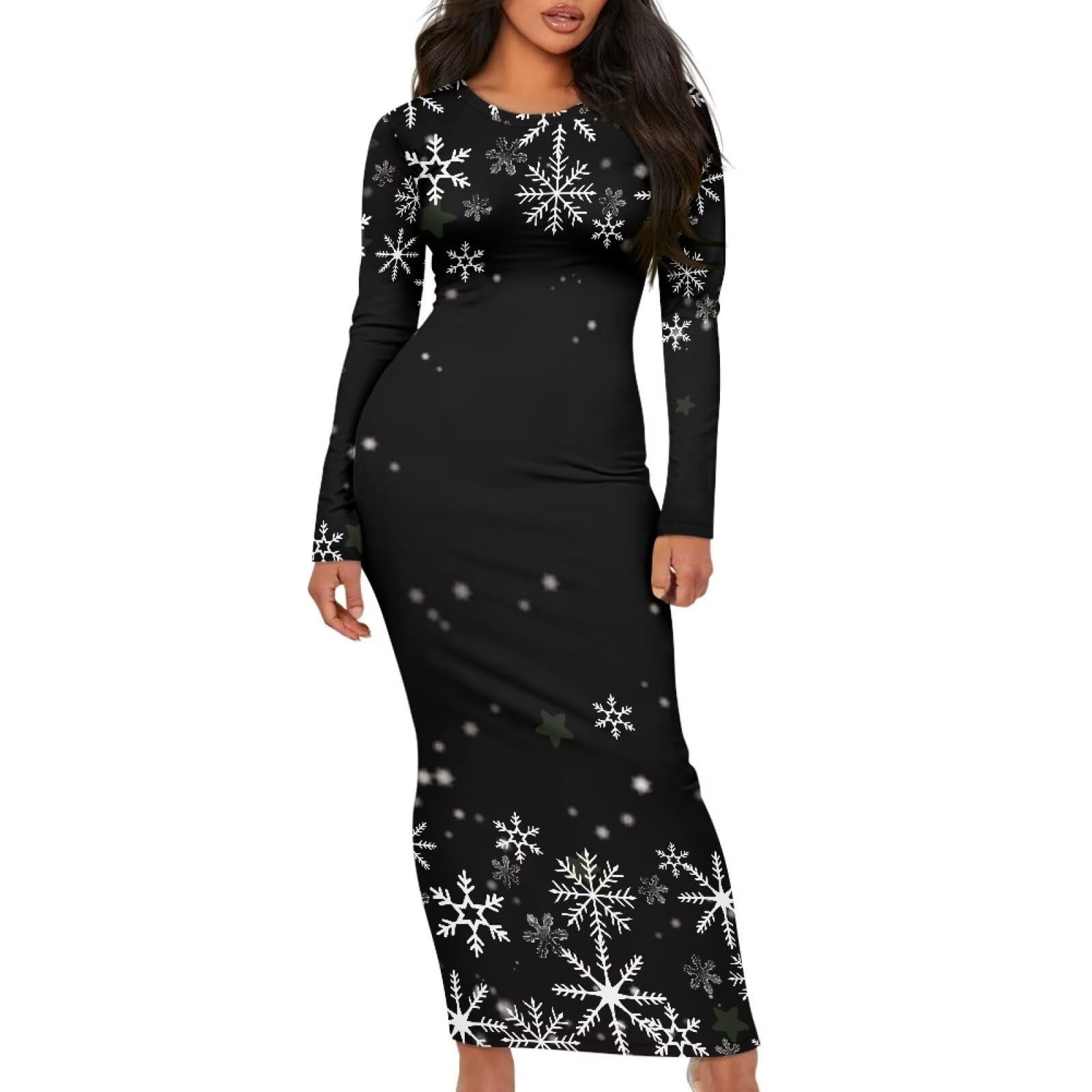 Fall Winter Women's Long Sleeve Bodycon Dress Basic Crewneck Tight Midi ...