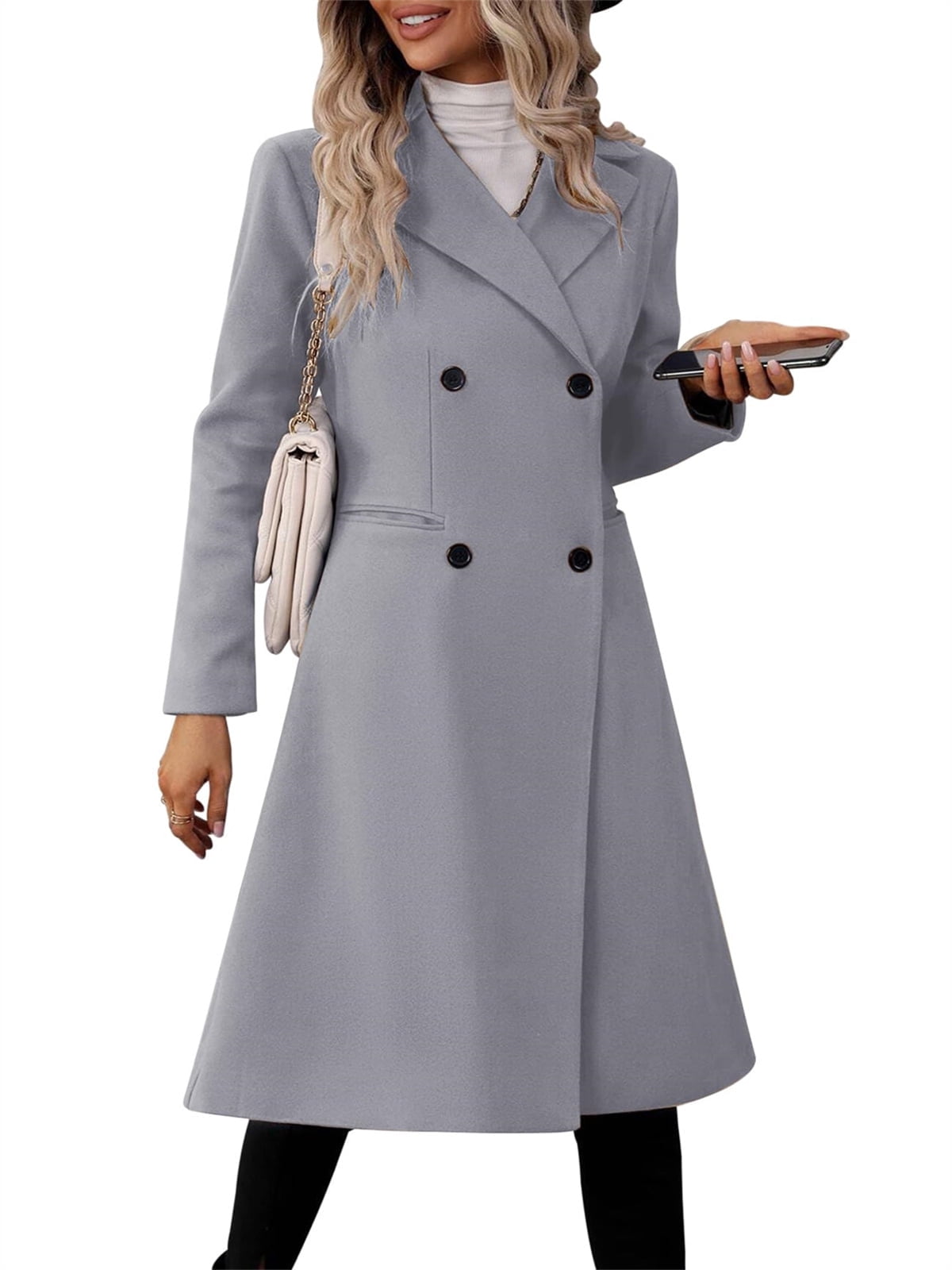 Fall Winter Womens Long Double Breasted Coats Lapel Collar Pea Coat ...