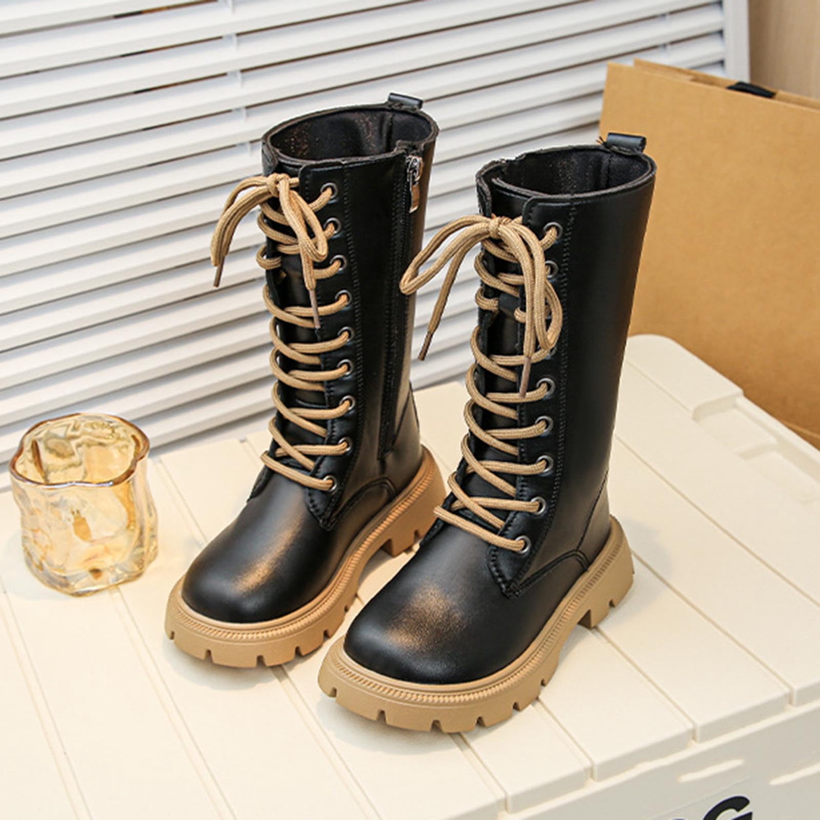 Fall And Winter Zipper High-Top Leather Boots For Older Children ...