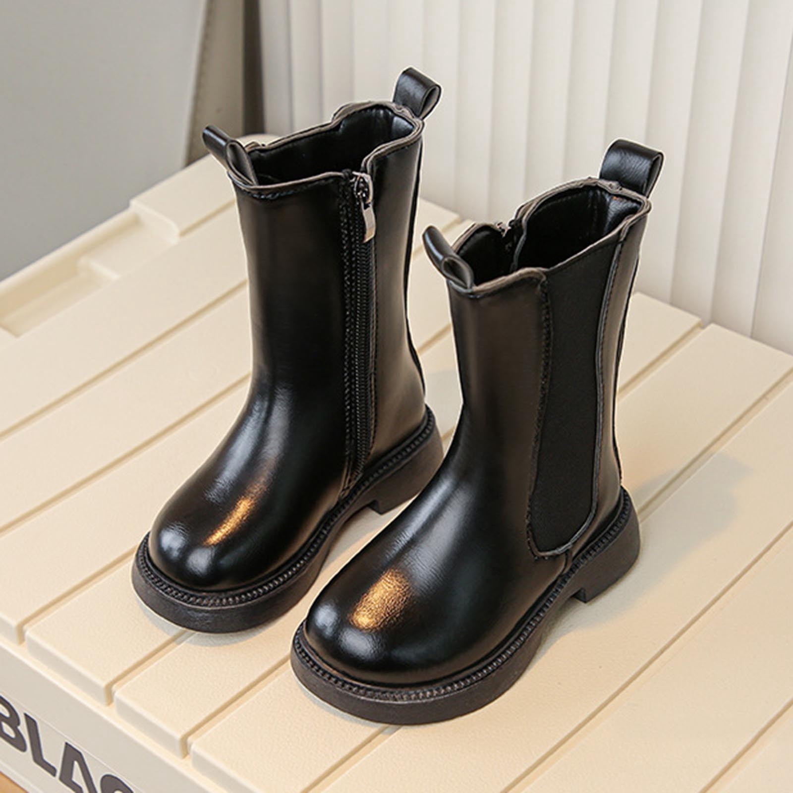 Fall And Winter Zipper Mid-Calf Leather Boots For Older Children ...