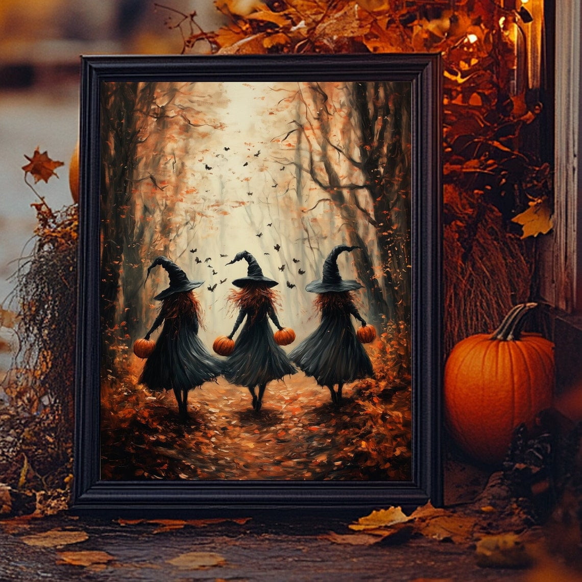 Fall Witches In The Forest Art Print, Witchcore Metal Photo, Dark ...