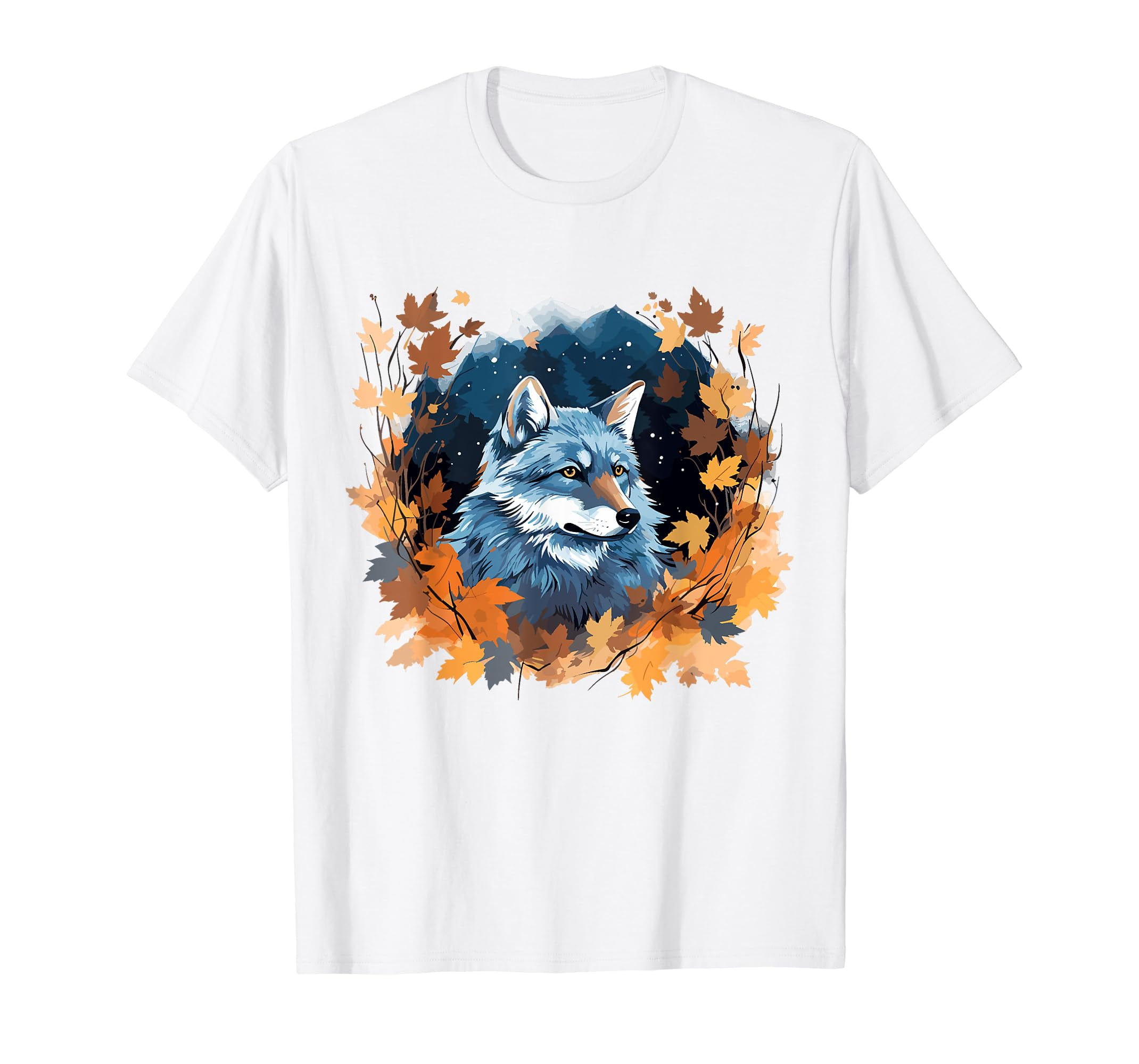 Fall Wolf Animal Lover Wild Autumn Spirit Design White T-Shirt ...