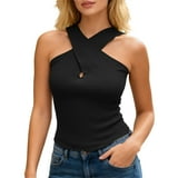 Fall Womens Sweater Cross Halter Off Shoulder Tank Tops Solid Basic ...