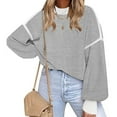 Fall Womens Sweater Patchwork Long Lantern Sleeve Loose Fit Crew Neck ...
