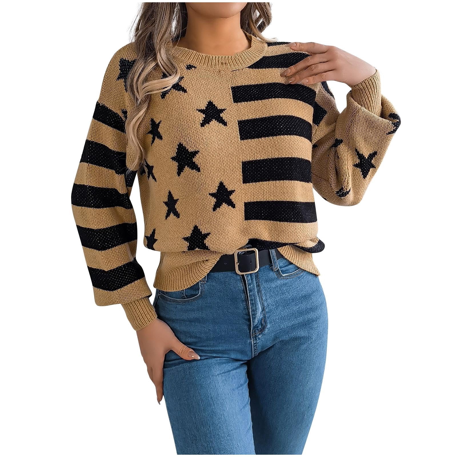 Fall Womens Sweaters Classic Argyle Striped Knitted Pullover Casual ...
