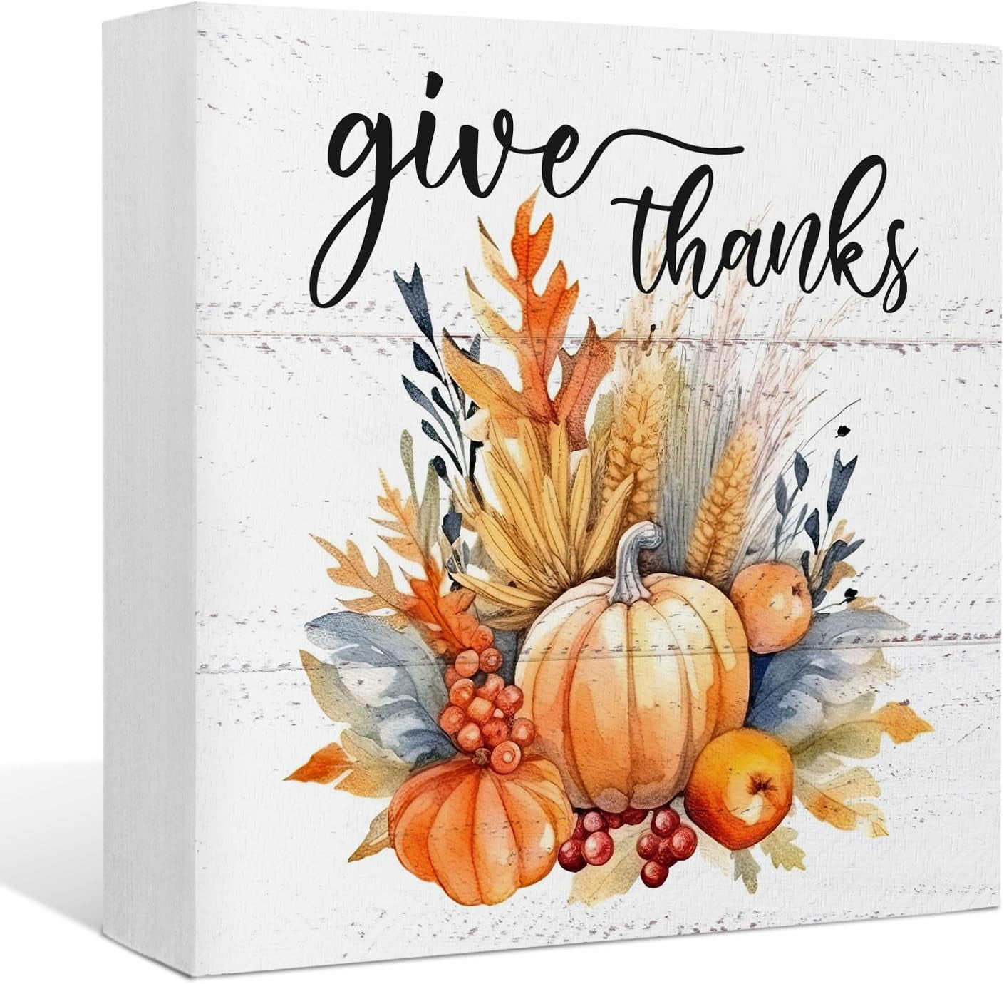 Fall Wooden Signs Decor Give Thanks Autumn Pumpkin Fall Leaves ...