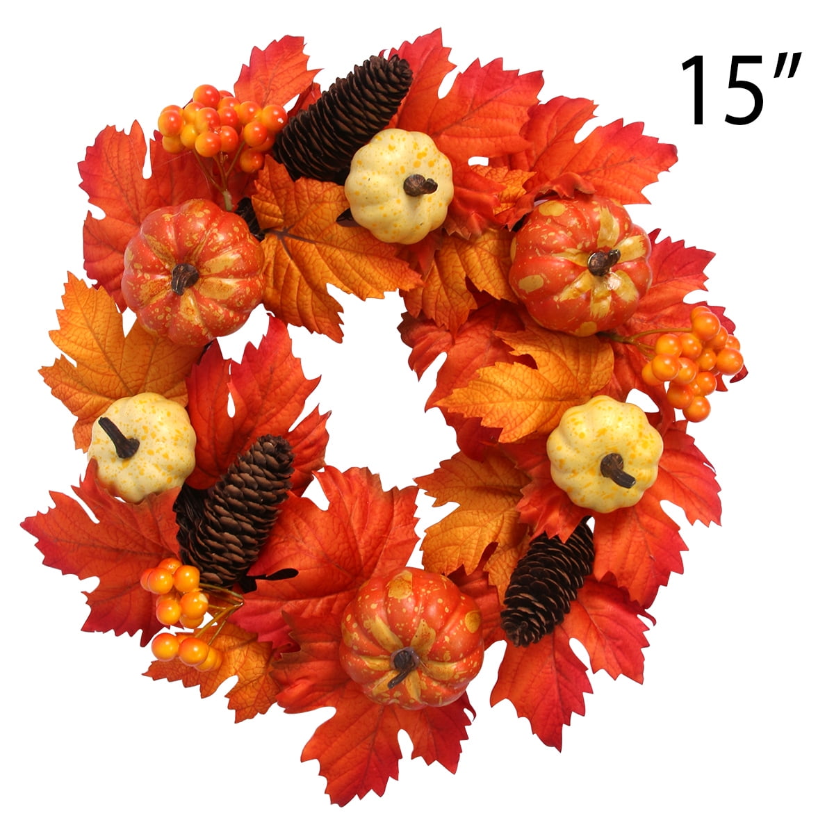 Fall Wreath, 15inch Autumn Wreath for Front Door Outside Ideal for ...