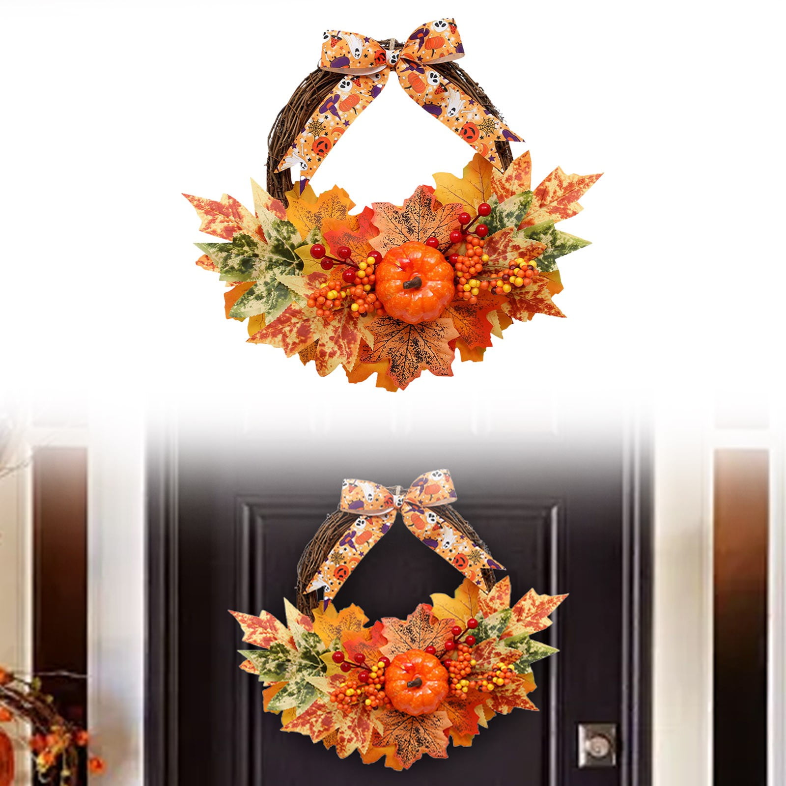 Fall Wreath Autumn Leaf Wreaths Halloween Wreaths Pumpkin Wreath Fall ...