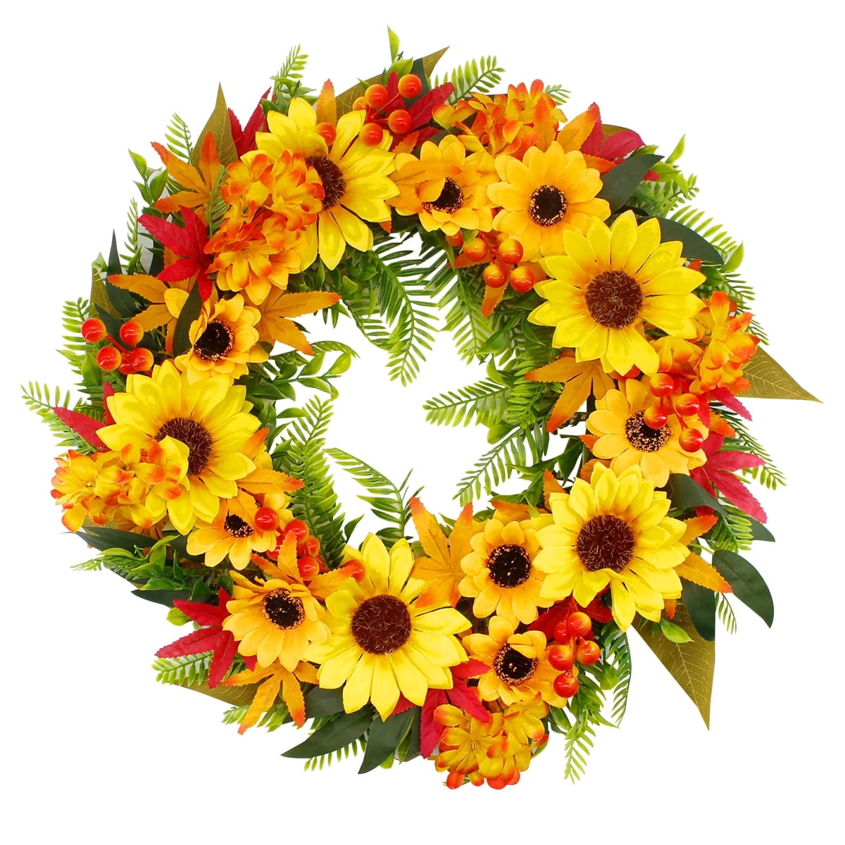 Fall Wreath for Front Door, Artificial Sunflower and Pumpkin Autumn ...