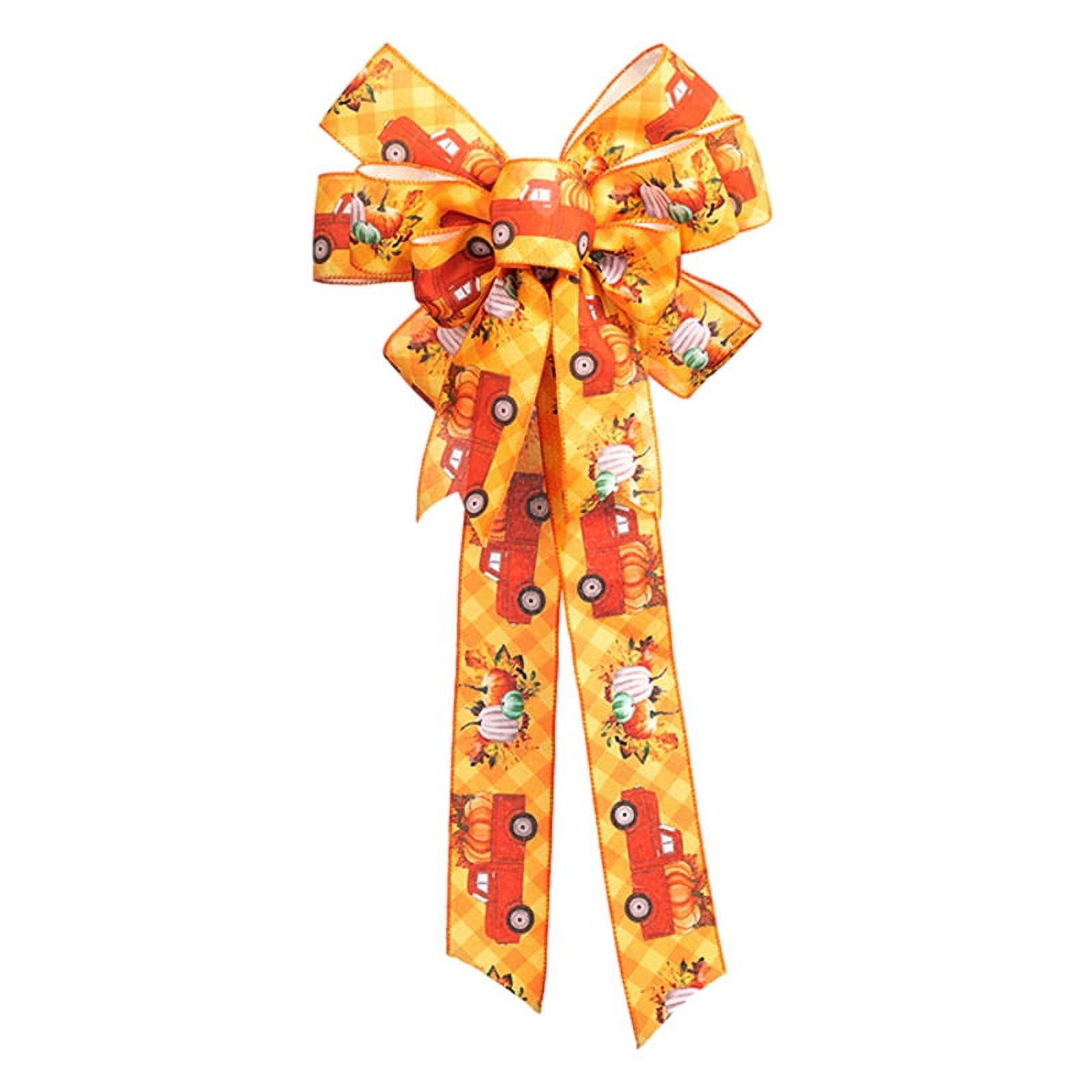 Fall Wreath Bows Thanksgiving Bows Pumpkin Stem Orange Buffalo Plaid ...