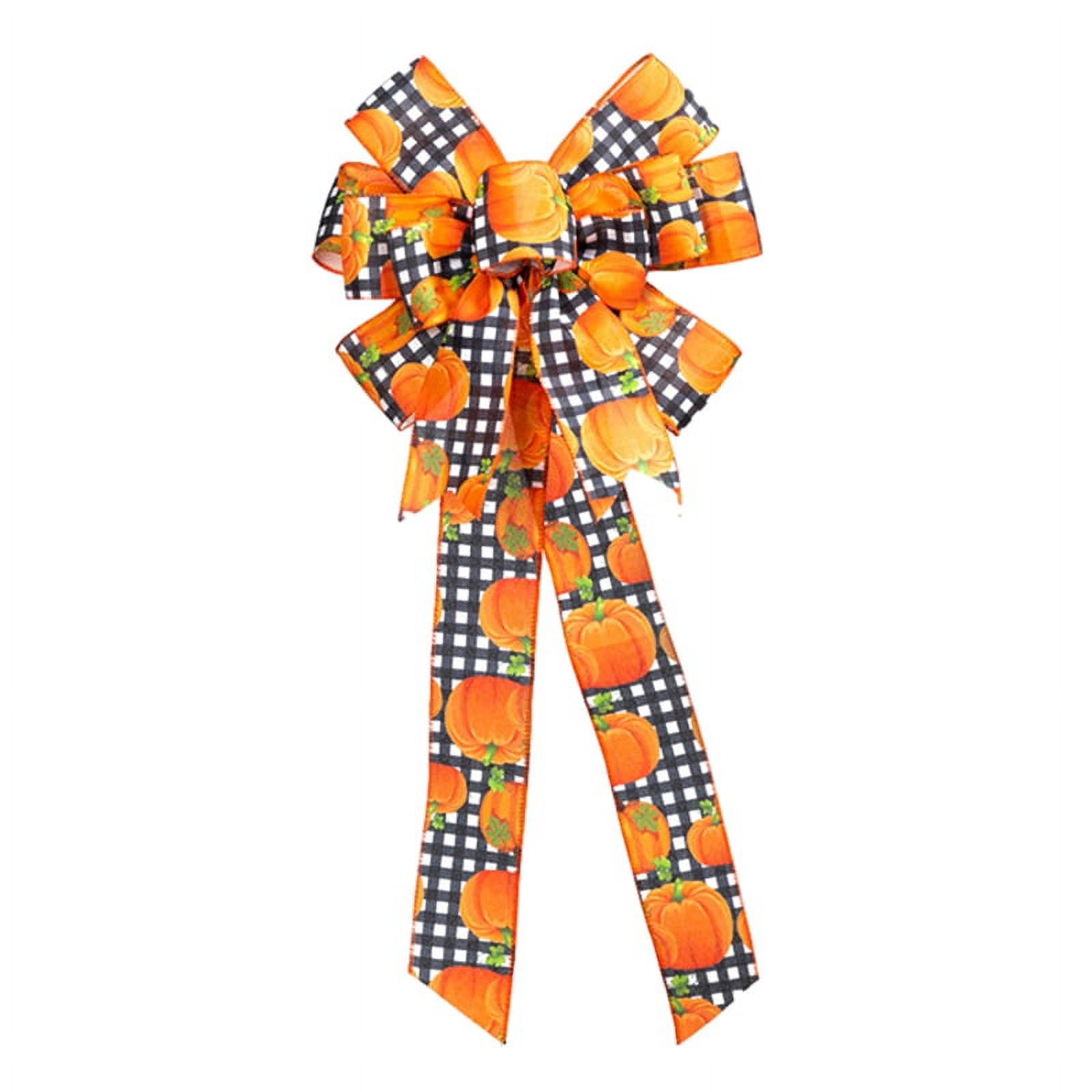 Fall Wreath Bows Thanksgiving Bows Pumpkin Stem Orange Buffalo Plaid ...