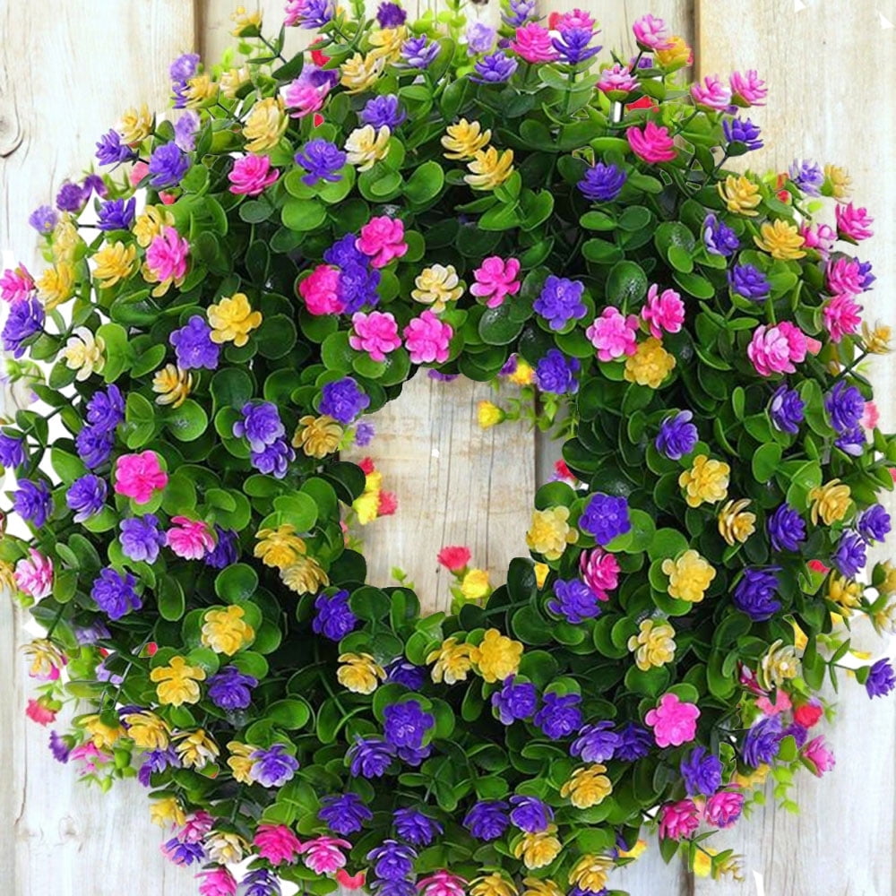 Fall Wreath Colorful Flower Wreath，16" Spring and Summer Wreath for ...