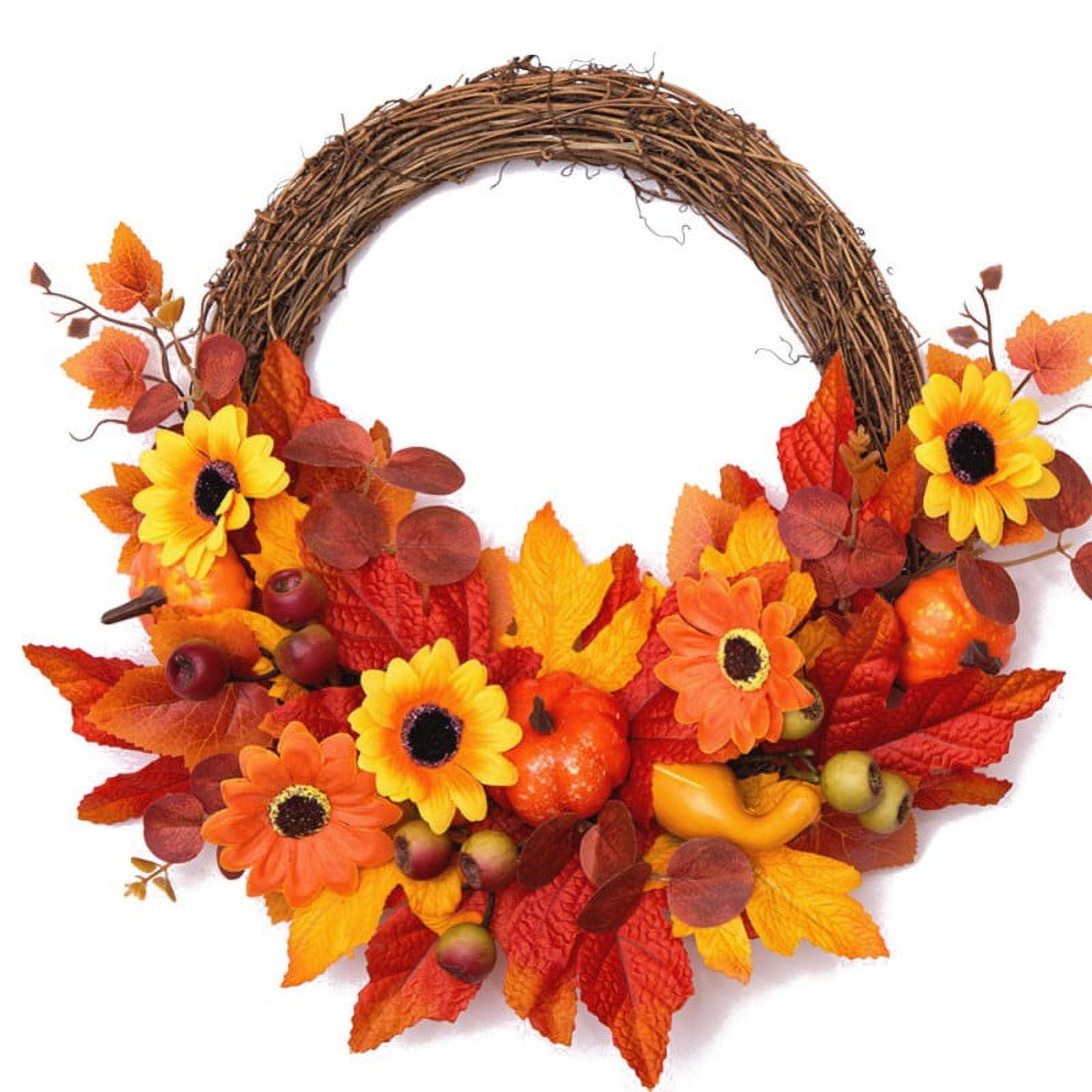 Fall Wreath, Large Autumn Sunflowers Harvest Wreath, Pumpkins ...