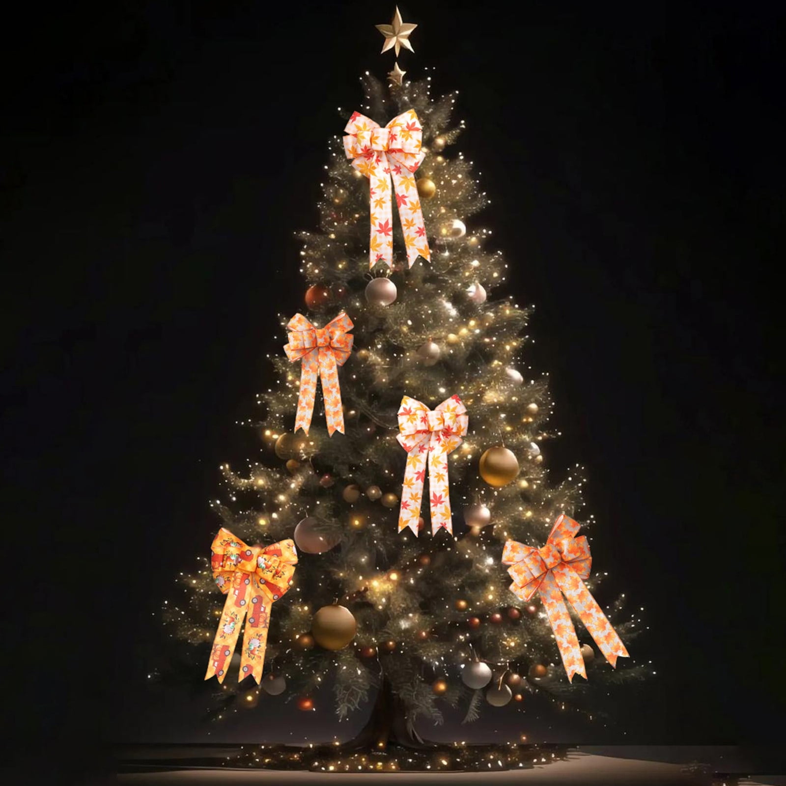 Fall Wreath Maple Leaf Bows Burlap Thanksgiving Pumpkin Tree Topper ...