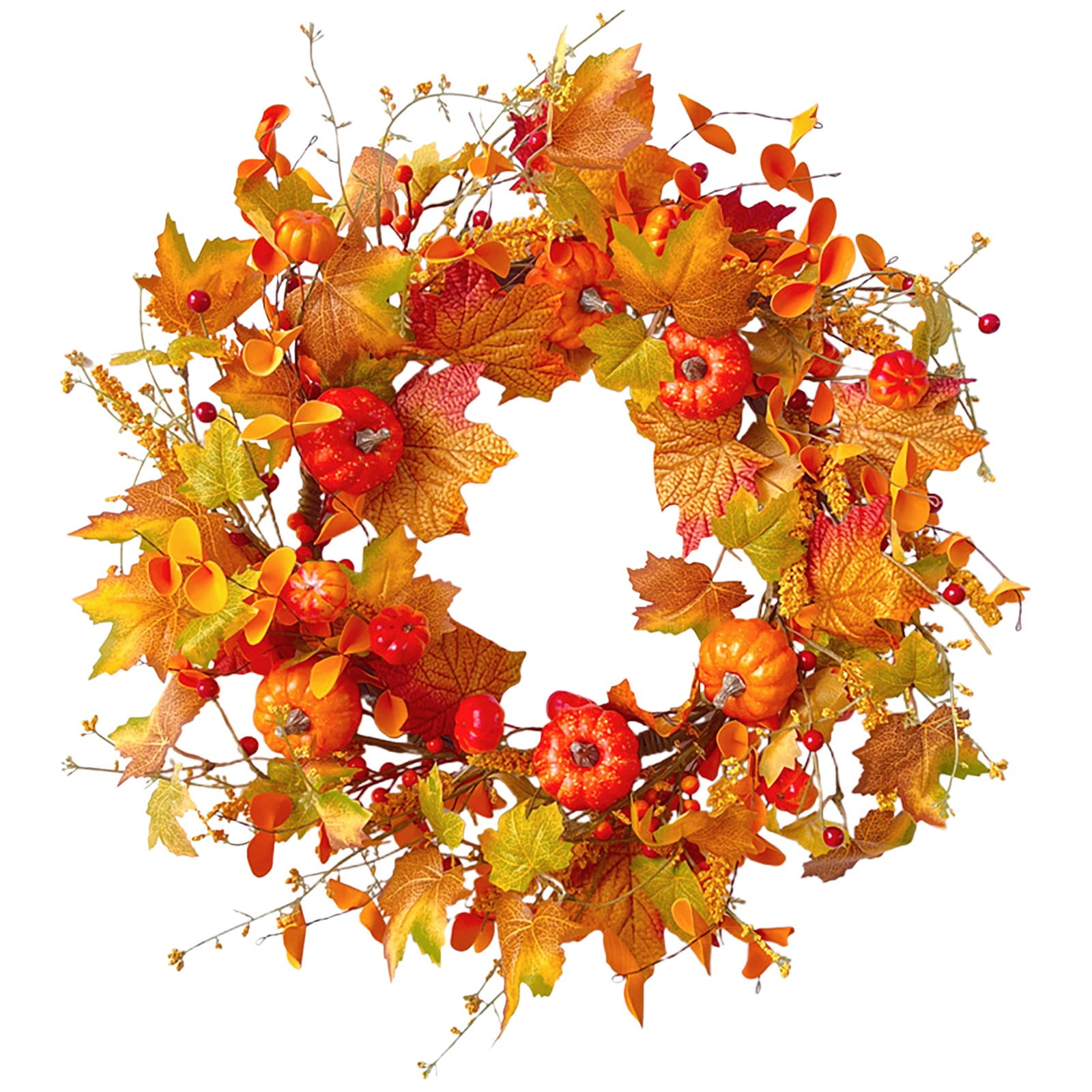 Fall Wreath with Pumpkin, Orange Fall Wreath with Pumpkin, 20 Inch Fall ...