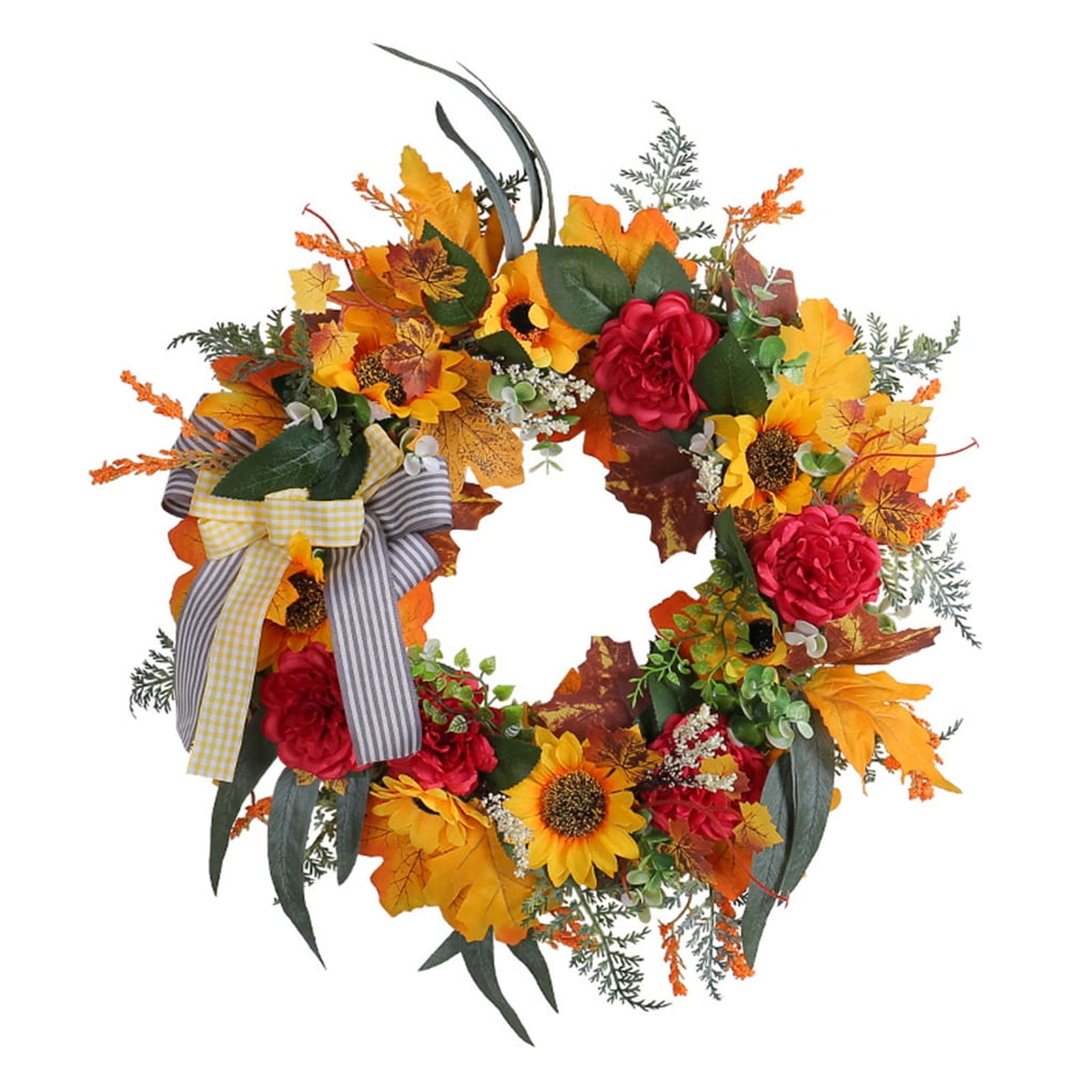 Fall Wreath with Maple Eucalyptus Leave Sunflower Fall Door Wreath ...