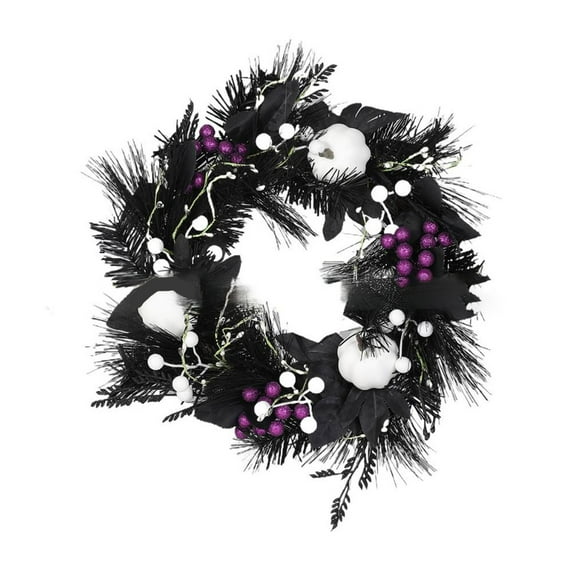 Fall Wreath with White Pumpkins & Black Accents, Easy-Hang Halloween ...